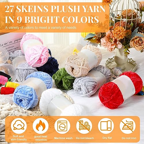Timgle 27 Skeins Crochet Yarn for Crocheting Knitting 2362.5 Yards Chenille Blanket Soft Plush Bulky Fluffy Yarn Bulk for Beginners Hand DIY Craft Sweater Shawl 100g Each(Chic Color)