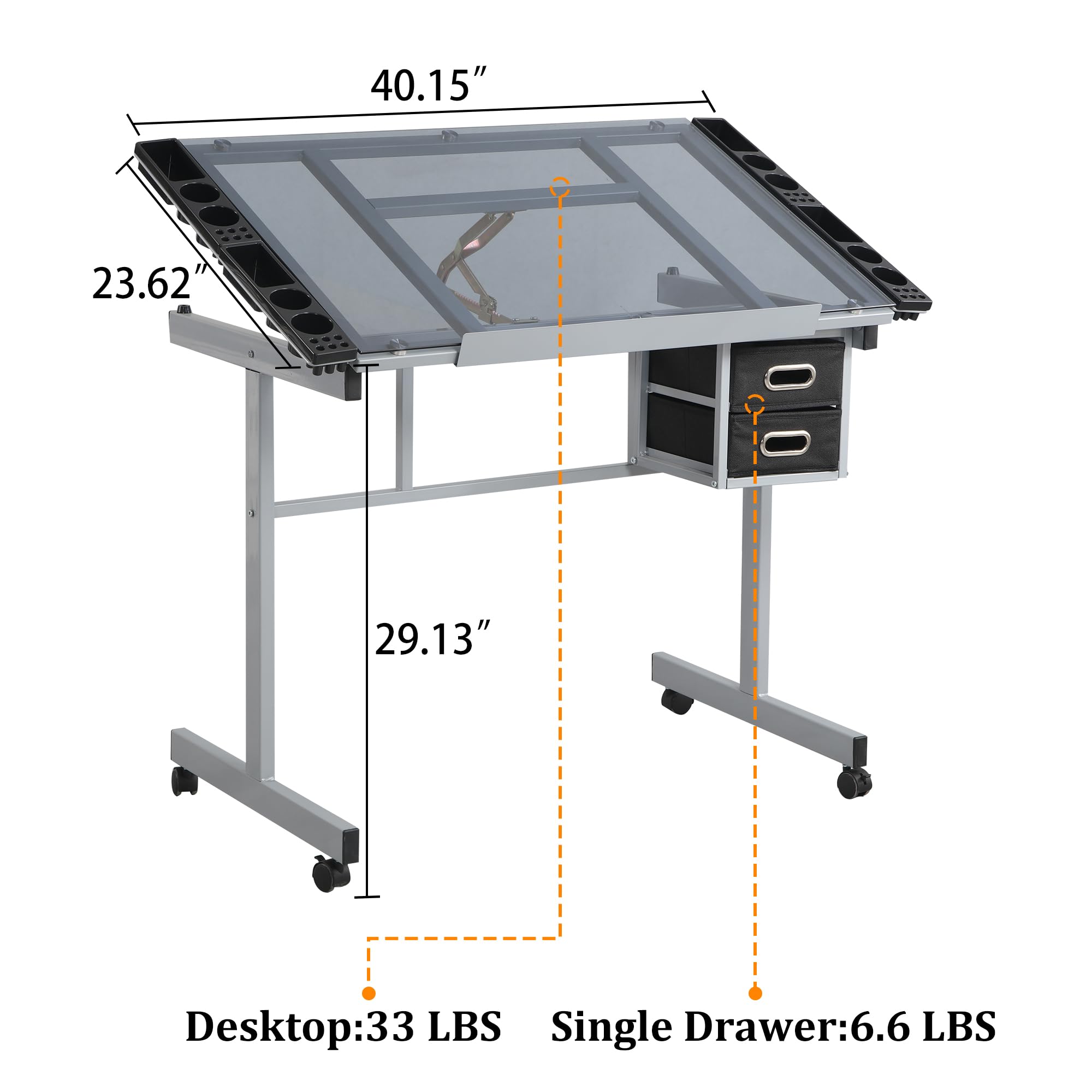 Olela Drafting Desk, Height Adjustable Drafting Table Versatile Art Craft Artists Paintings Storage Work Station with Tilting Temped Glasses Tabletop and Stool (Drawing Table - 3)