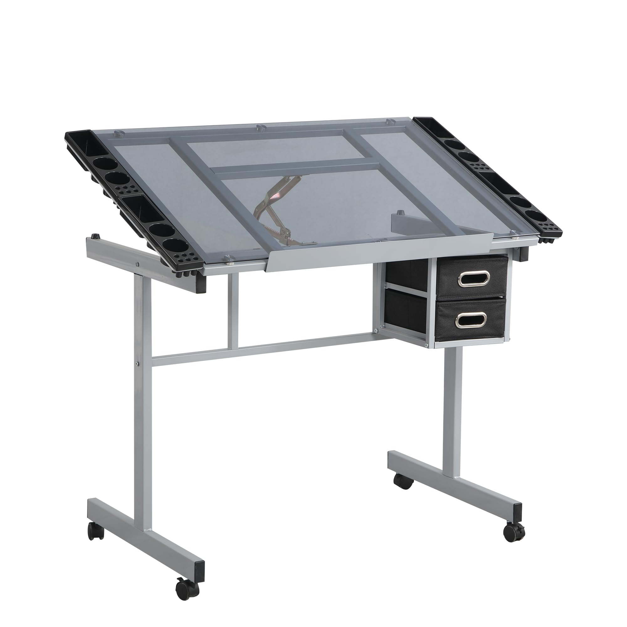 Olela Drafting Desk, Height Adjustable Drafting Table Versatile Art Craft Artists Paintings Storage Work Station with Tilting Temped Glasses Tabletop and Stool (Drawing Table - 3)