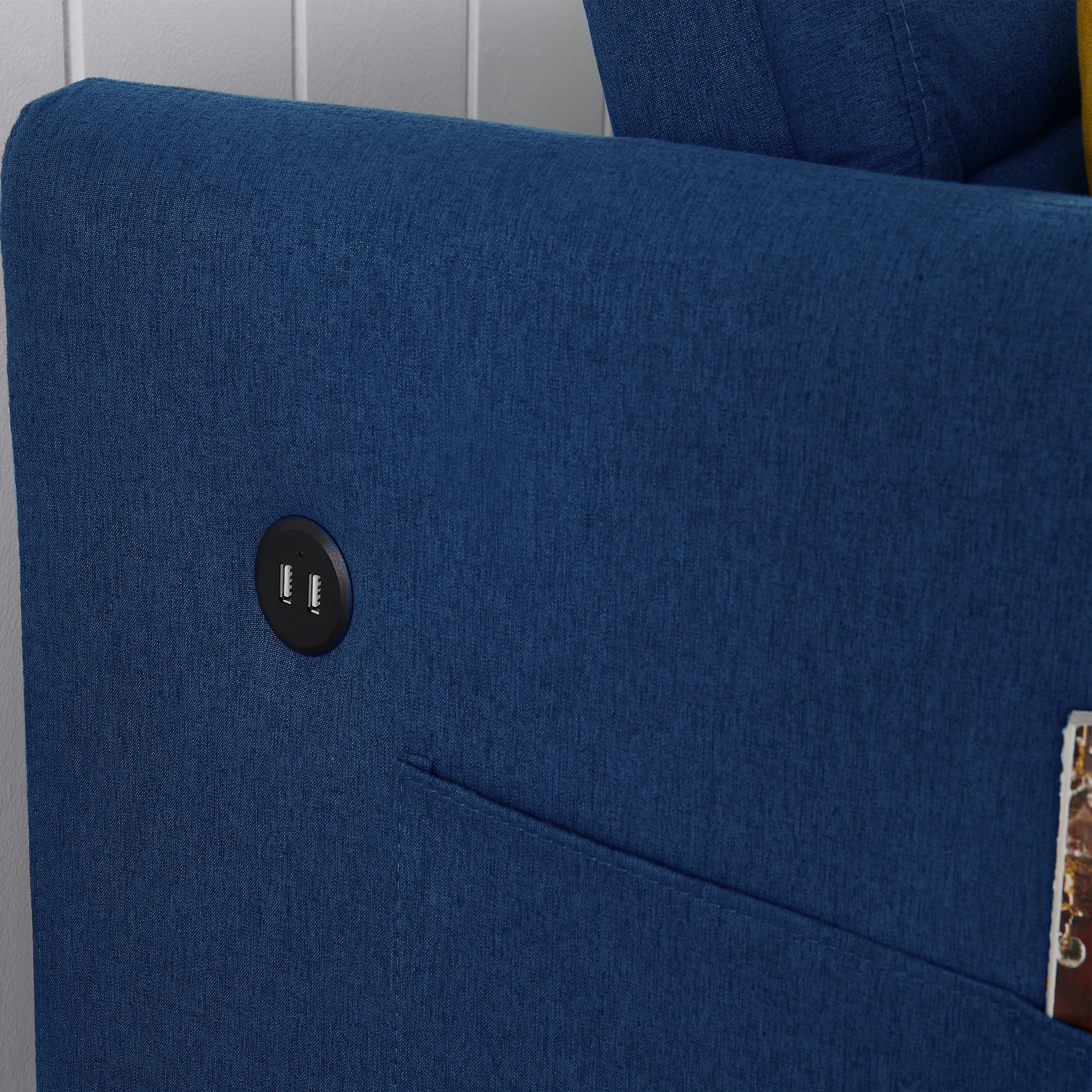 Bellemave Pull Out Sofa Bed Convertible Loveseat Sleeper Sofa with USB Charging Port & Arm Pocket, Modern Adjustable Sofa Bed with 2 Pillows, for Living Room, Apartment, Blue Yellow