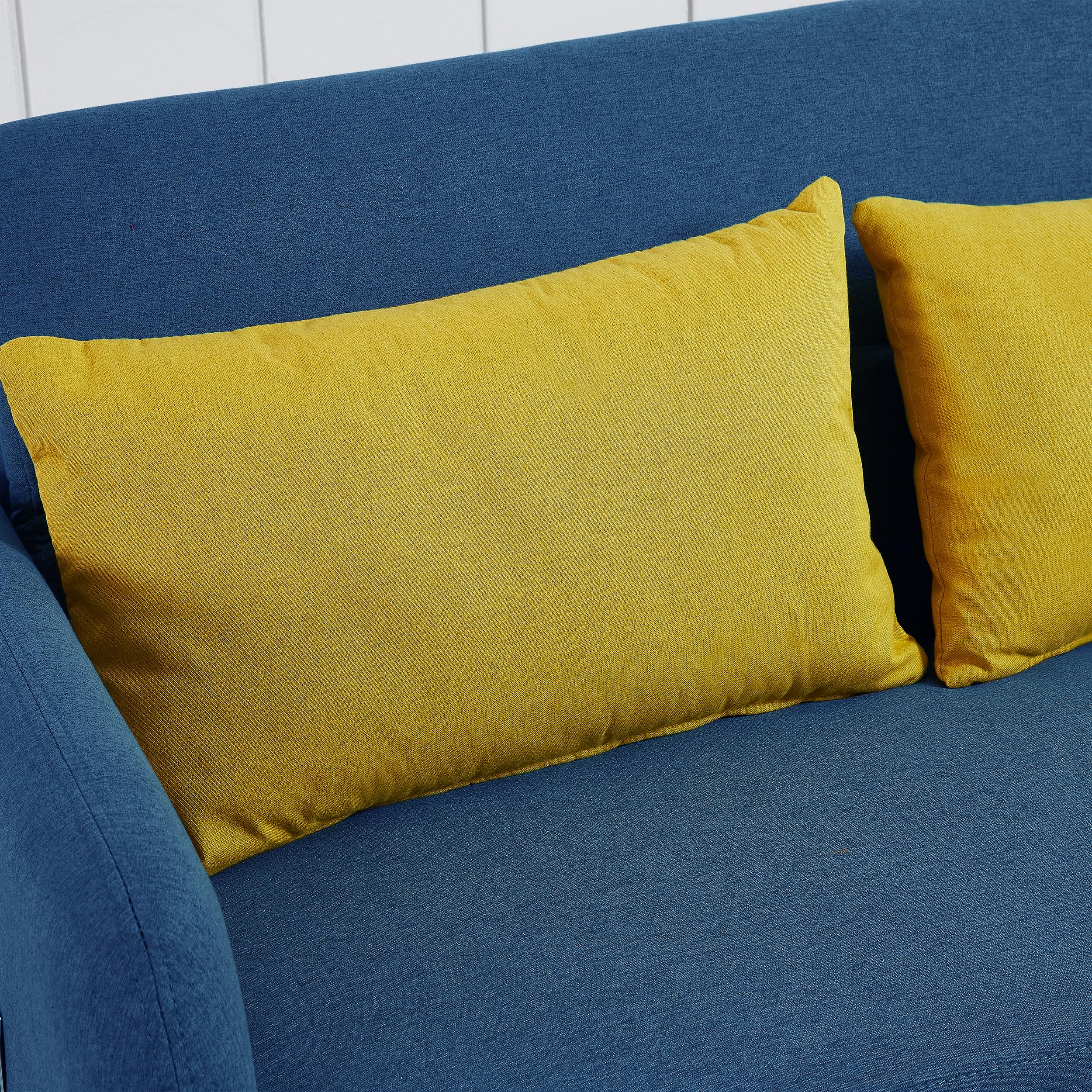 Bellemave Pull Out Sofa Bed Convertible Loveseat Sleeper Sofa with USB Charging Port & Arm Pocket, Modern Adjustable Sofa Bed with 2 Pillows, for Living Room, Apartment, Blue Yellow