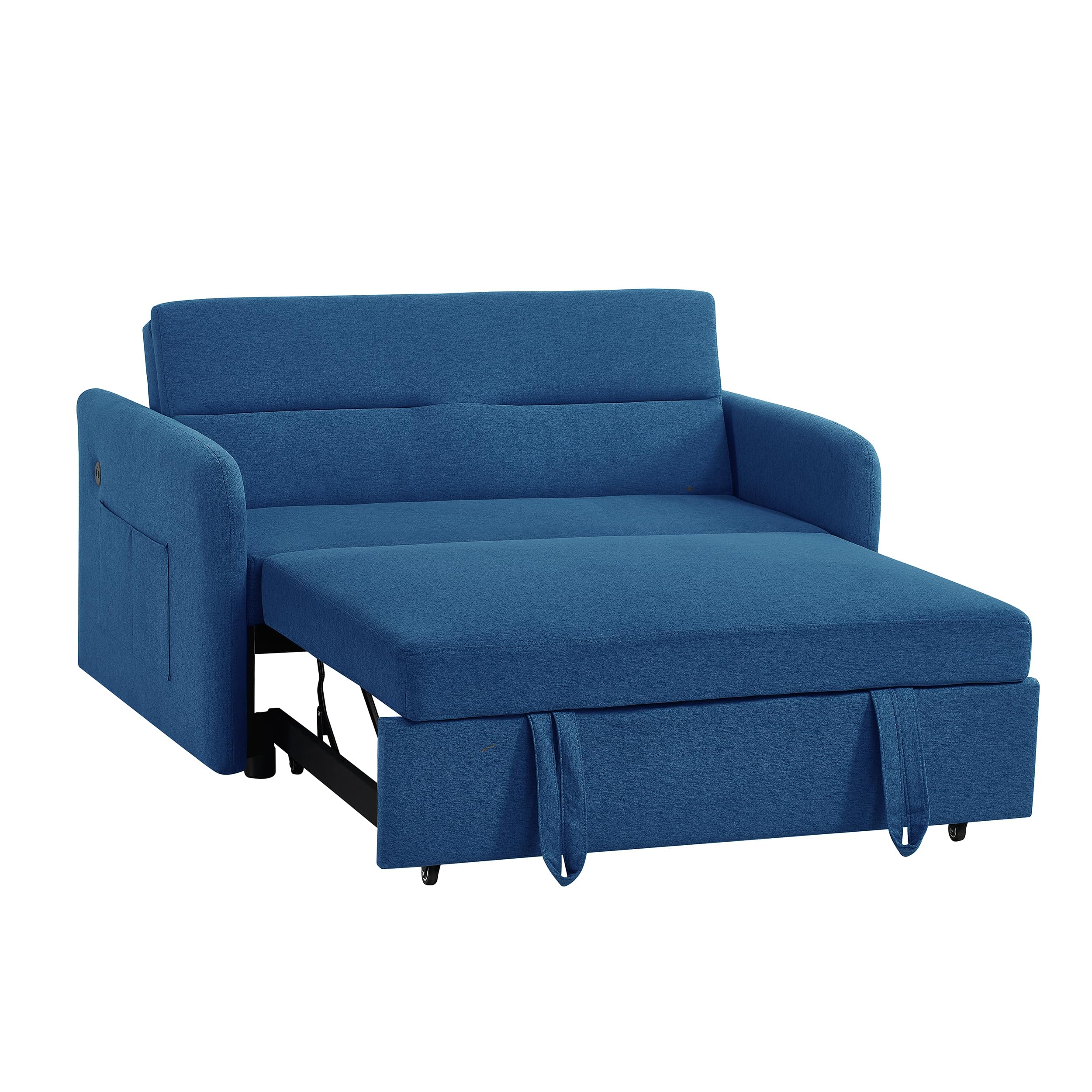 Bellemave Pull Out Sofa Bed Convertible Loveseat Sleeper Sofa with USB Charging Port & Arm Pocket, Modern Adjustable Sofa Bed with 2 Pillows, for Living Room, Apartment, Blue Yellow