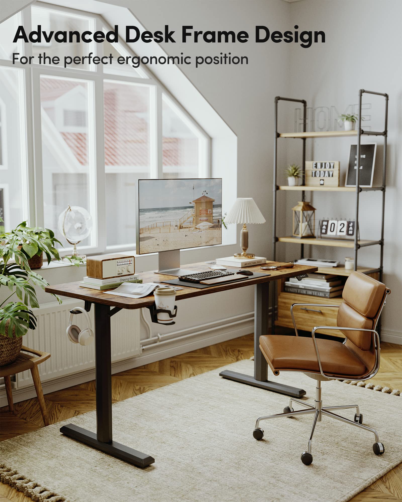FAMISKY Electric Standing Desk, 55 x 24 Inches Height Adjustable Desk, Ergonomic Home Office Computer Workstation with Splice Board, Rustic Brown