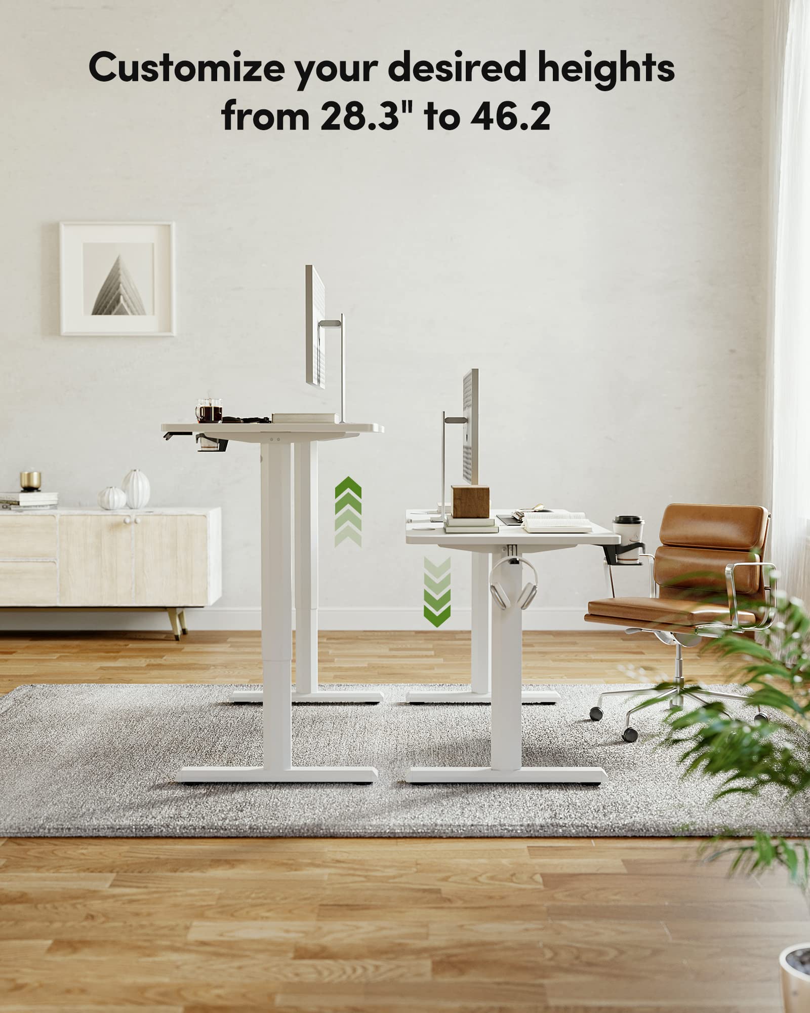 FEZIBO Height Adjustable Electric Standing Desk, 55 x 24 Inches Stand up Table, Sit Stand Home Office Desk with Splice Board, White