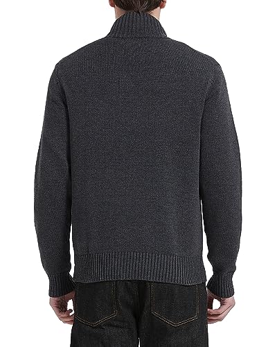 Kallspin Men's Pullover Sweater Wool Midweight Mock Neck Quarter-Button Long Sleeve Pullover(Charcoal Large)