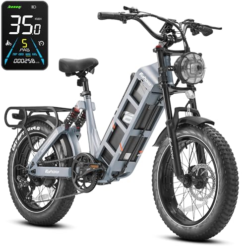 eAhora Juliet [2024 Upgraded] Electric Bike for Adults Peak 1200W Ebike 48V 60Ah 100-200Miles Long Range E-bike 20" Fat Tires Full Suspension Electric Bicycle Juliet Blue-Gray