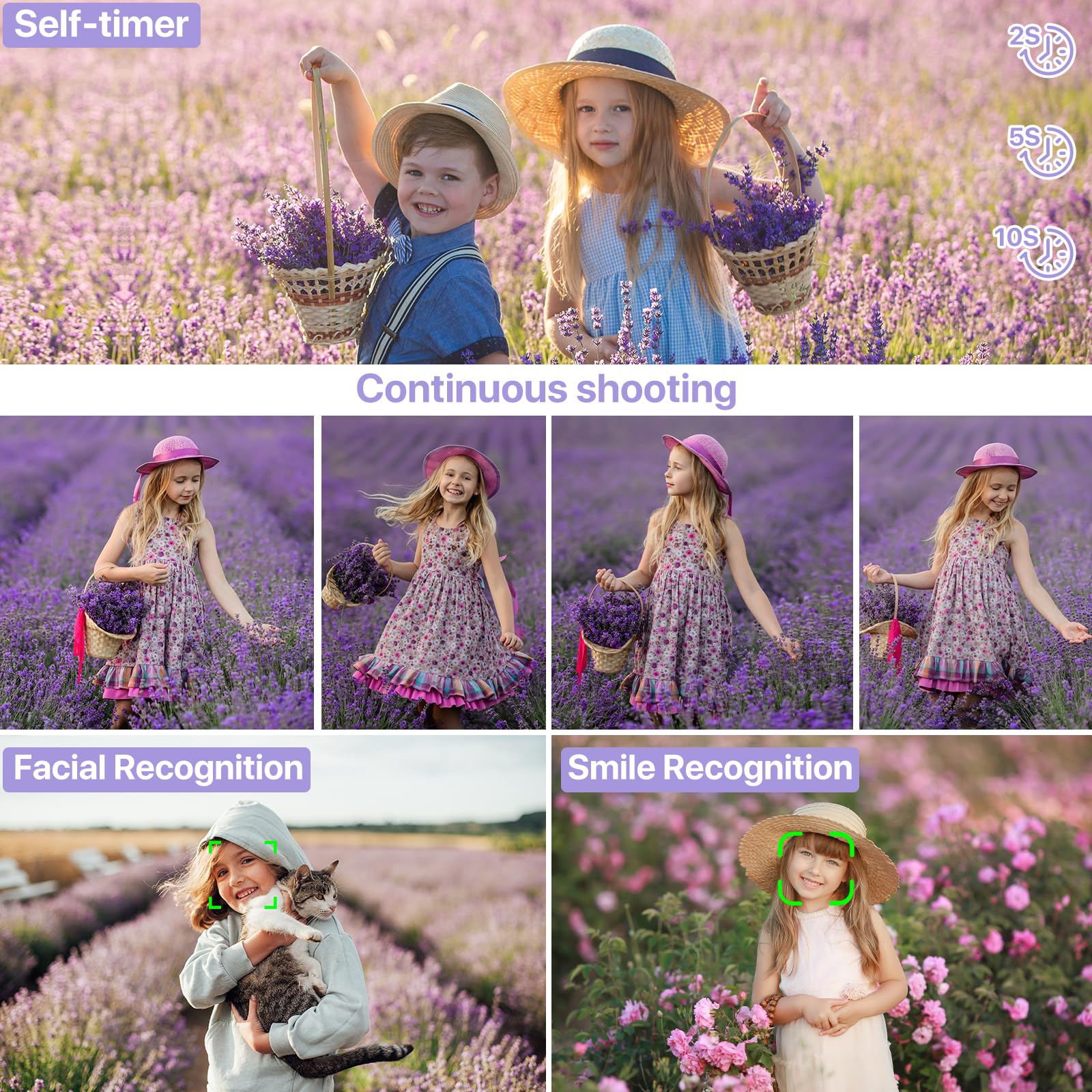 AUTPIRLF Digital Camera for Kids, 1080P Mini with Lanyard 44MP Point and Shoot Camera, Anti-Shake Vlogging 16X Zoom, Small Boys Girls Teens Students(Purple) (DC403)