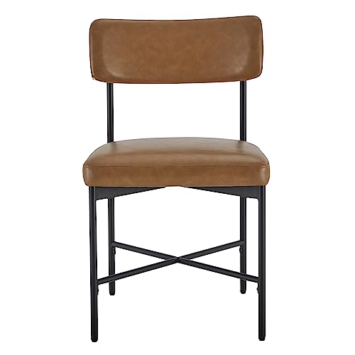 Watson & Whitely Dining Chairs Set of 2, Mid-Century Modern Dinner Chairs, Faux Leather Upholstered Dining Room Chairs with Metal Legs, Saddle Brown