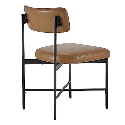 Watson & Whitely Dining Chairs Set of 2, Mid-Century Modern Dinner Chairs, Faux Leather Upholstered Dining Room Chairs with Metal Legs, Saddle Brown