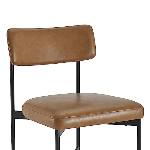 Watson & Whitely Dining Chairs Set of 2, Mid-Century Modern Dinner Chairs, Faux Leather Upholstered Dining Room Chairs with Metal Legs, Saddle Brown