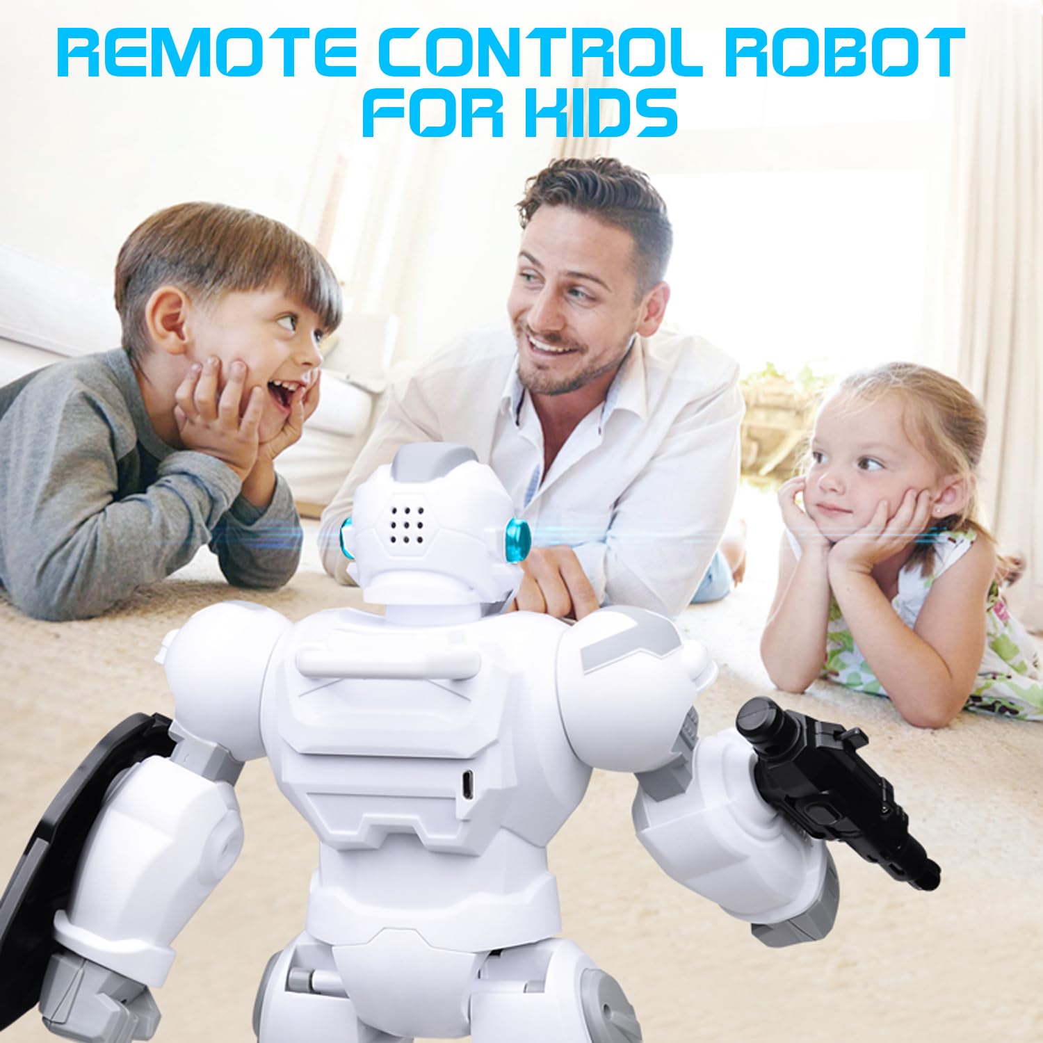 STEMTRON Robot Toys for Kids, Programmable Remote Control Robot with Intelligent Gesture Sensing, Recharge, Singing & Dancing Mode, Launcher (White)