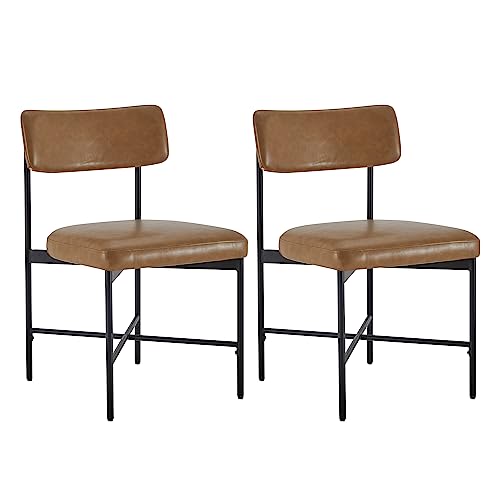 Watson & Whitely Dining Chairs Set of 2, Mid-Century Modern Dinner Chairs, Faux Leather Upholstered Dining Room Chairs with Metal Legs, Saddle Brown