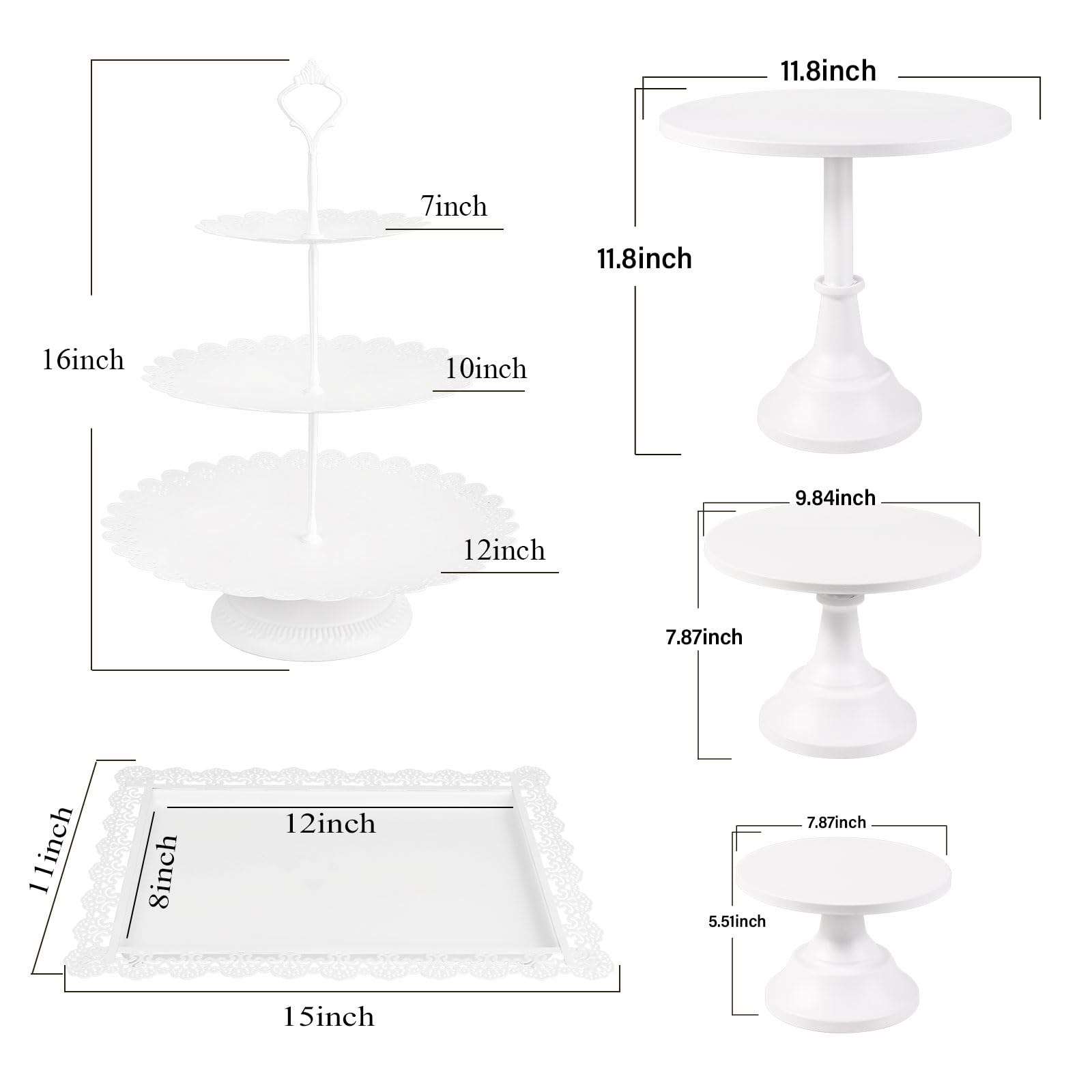tchrules Cake Stands Set,Metal Dessert Table Display Stands, Tiered Cupcake Holder with Dessert Trays, Round Cake Stand Serving Plate for Party Wedding Birthday Celebration (White)