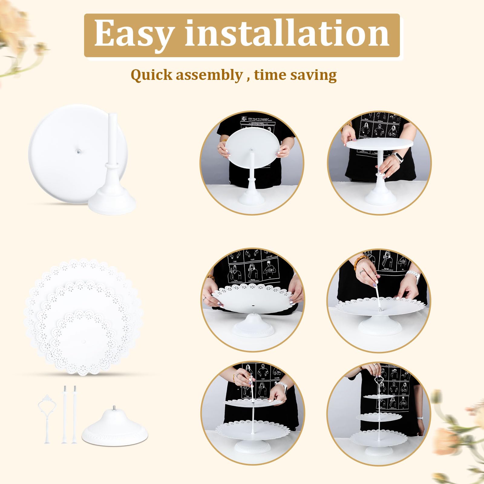 tchrules Cake Stands Set,Metal Dessert Table Display Stands, Tiered Cupcake Holder with Dessert Trays, Round Cake Stand Serving Plate for Party Wedding Birthday Celebration (White)