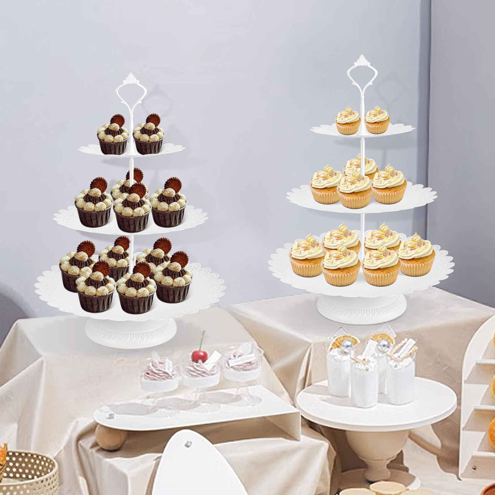 tchrules Cake Stands Set,Metal Dessert Table Display Stands, Tiered Cupcake Holder with Dessert Trays, Round Cake Stand Serving Plate for Party Wedding Birthday Celebration (White)