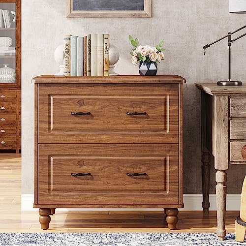 LITTLE TREE 2 Drawer Wood Lateral Filing Cabinet with Solid Wooden Legs,File Storage Cabinet with Anti-tilt Mechanism for Home Office