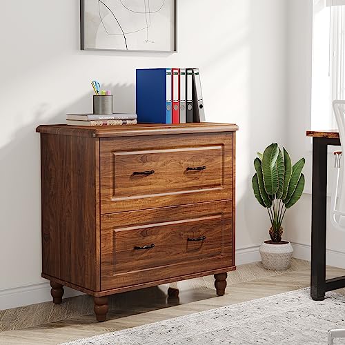 LITTLE TREE 2 Drawer Wood Lateral Filing Cabinet with Solid Wooden Legs,File Storage Cabinet with Anti-tilt Mechanism for Home Office