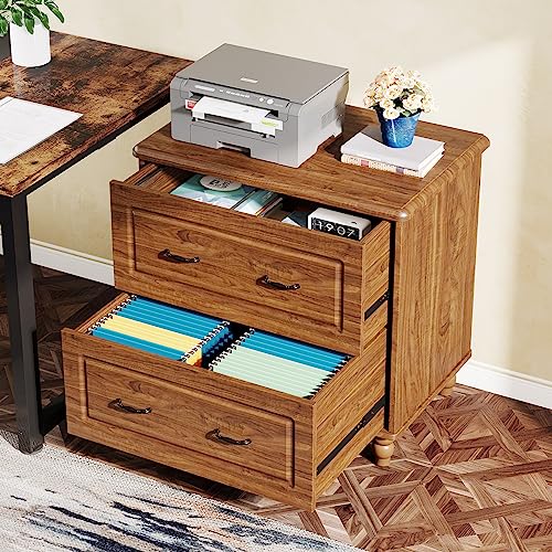 LITTLE TREE 2 Drawer Wood Lateral Filing Cabinet with Solid Wooden Legs,File Storage Cabinet with Anti-tilt Mechanism for Home Office