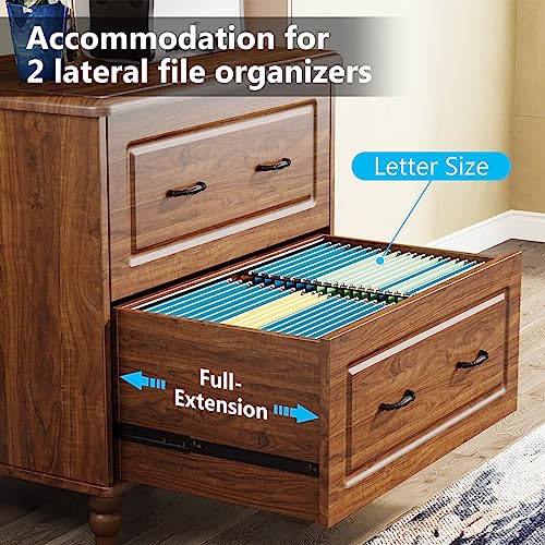 LITTLE TREE 2 Drawer Wood Lateral Filing Cabinet with Solid Wooden Legs,File Storage Cabinet with Anti-tilt Mechanism for Home Office