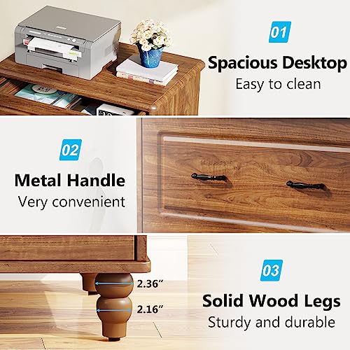 LITTLE TREE 2 Drawer Wood Lateral Filing Cabinet with Solid Wooden Legs,File Storage Cabinet with Anti-tilt Mechanism for Home Office