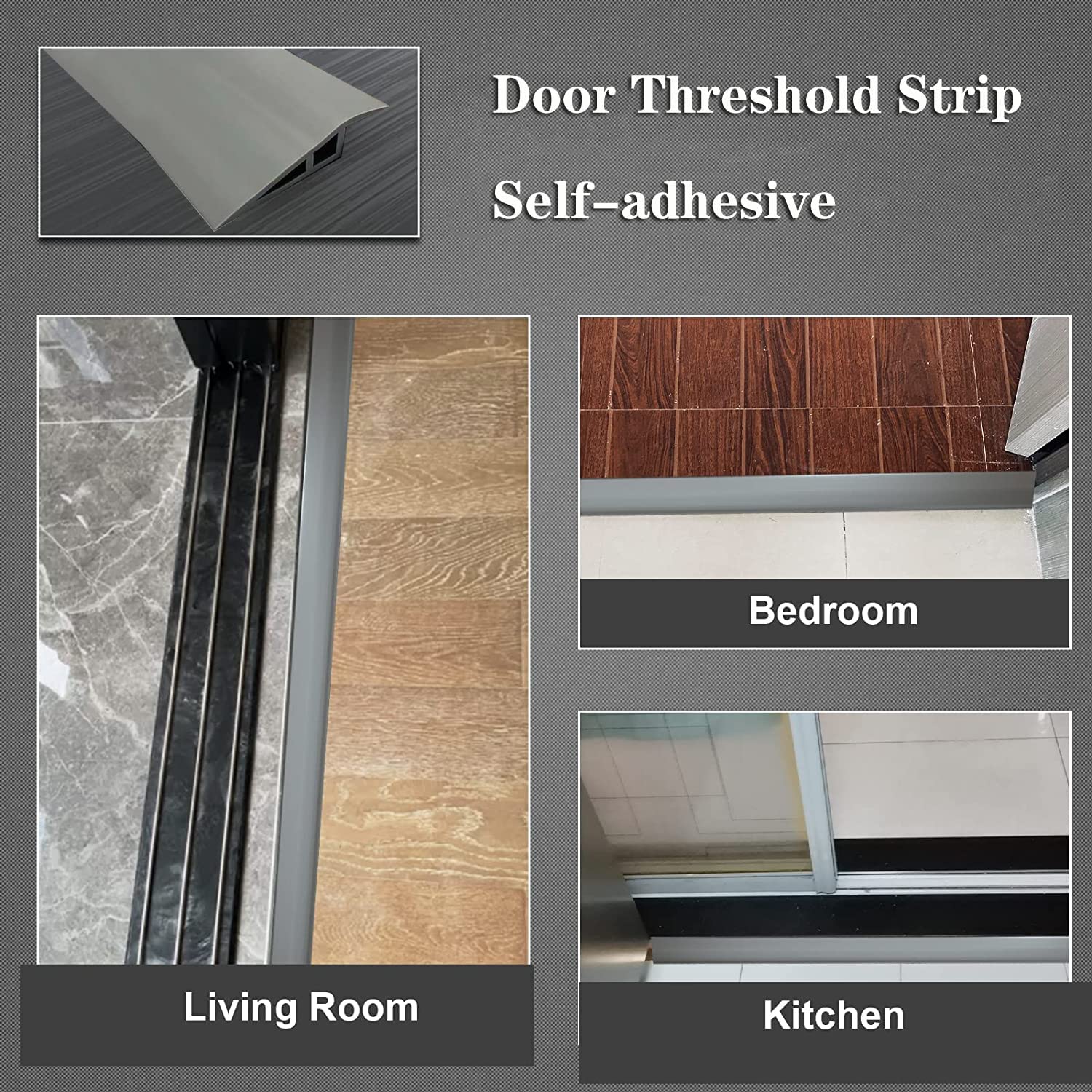 Vinyl-Floor-Transition-Threshold-Strip Self-Adhesive, Threshold 2/5'', Door/Carpet-to-Tile-Transition-Strip Reducer, Doorway Edge Trim for Laminate Floor Mat Vinyl Tile (Black, 36 in)