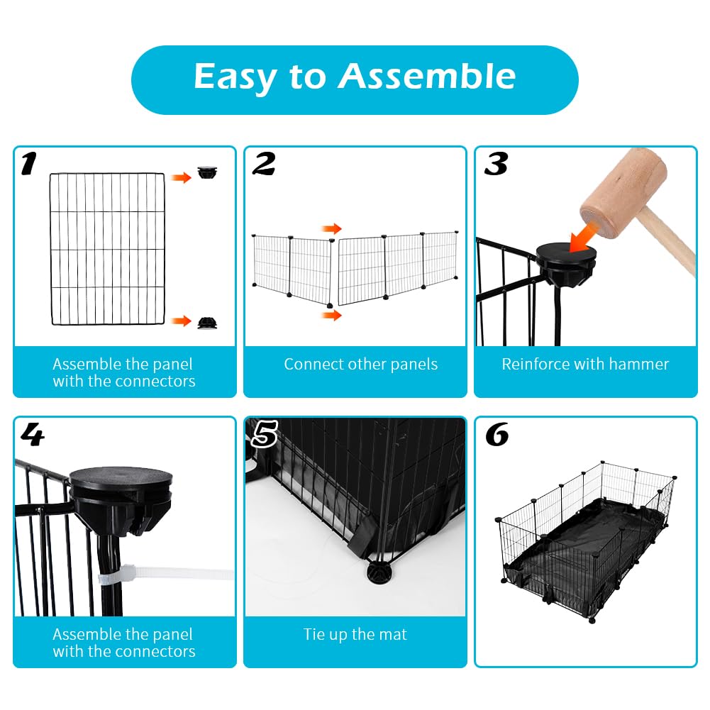 CheeFun Guinea Pig Cages: 8 Sq Ft Expandable Small Animal Cage for Rat Rabbit Ferret Bunny Chinchilla Hedgehog Lizard Indoor Outdoor - 12pcs Pet Panels (Black)
