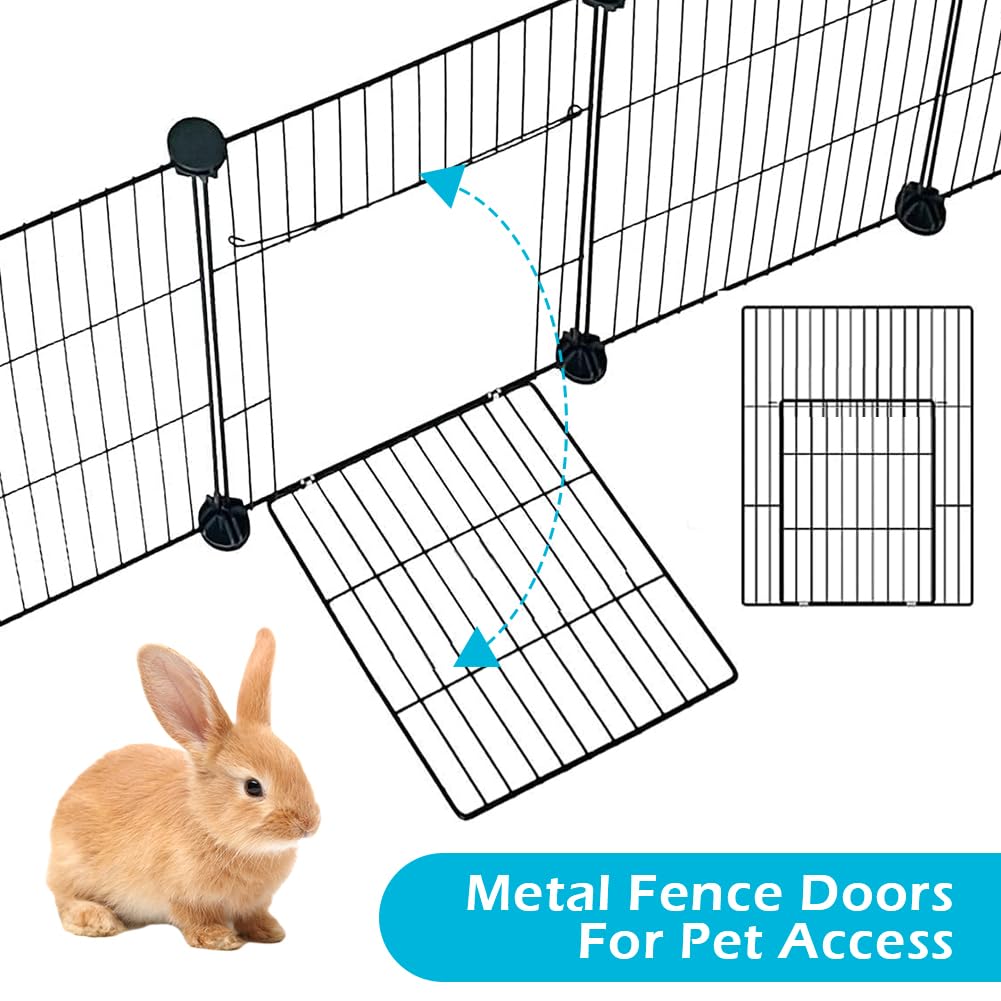 CheeFun Guinea Pig Cages: 8 Sq Ft Expandable Small Animal Cage for Rat Rabbit Ferret Bunny Chinchilla Hedgehog Lizard Indoor Outdoor - 12pcs Pet Panels (Black)