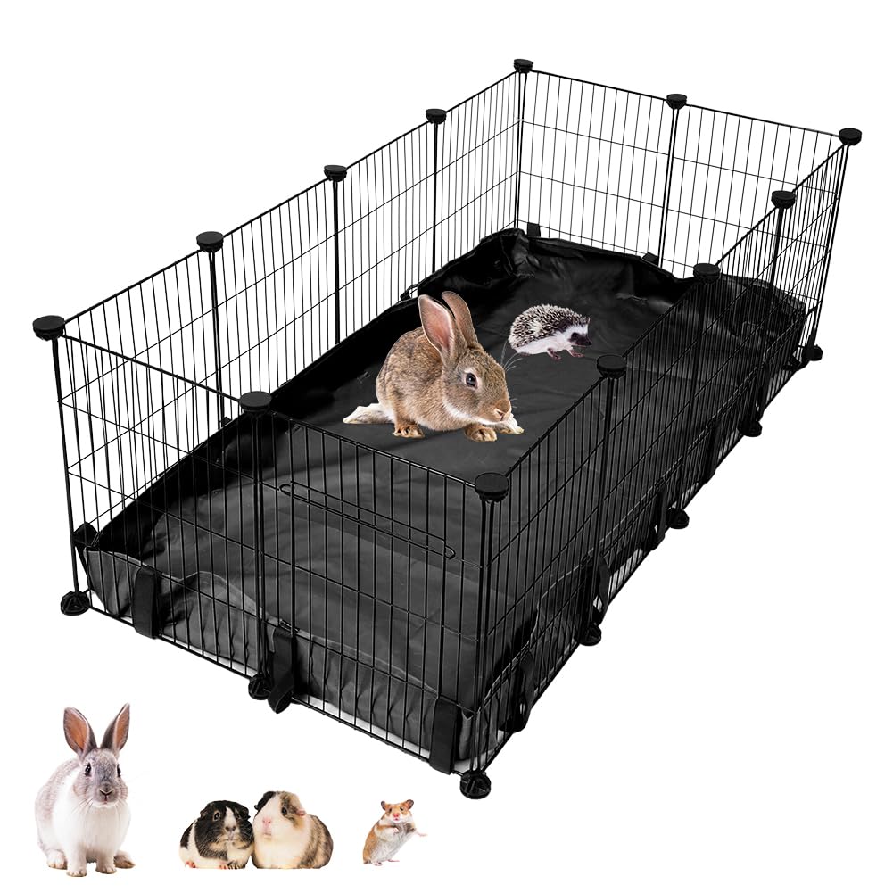 CheeFun Guinea Pig Cages: 8 Sq Ft Expandable Small Animal Cage for Rat Rabbit Ferret Bunny Chinchilla Hedgehog Lizard Indoor Outdoor - 12pcs Pet Panels (Black)