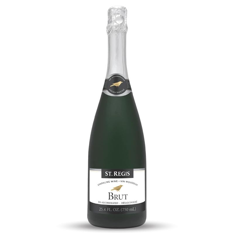 ST. REGIS Non-Alc Brut Champagne 25.4 Fl Oz (1 Pack) - Low Calorie & Low Sugar - Golden Yellow Fruity and Citrus Rich Flavor from North of Spain Vineyards - Paleo Diet