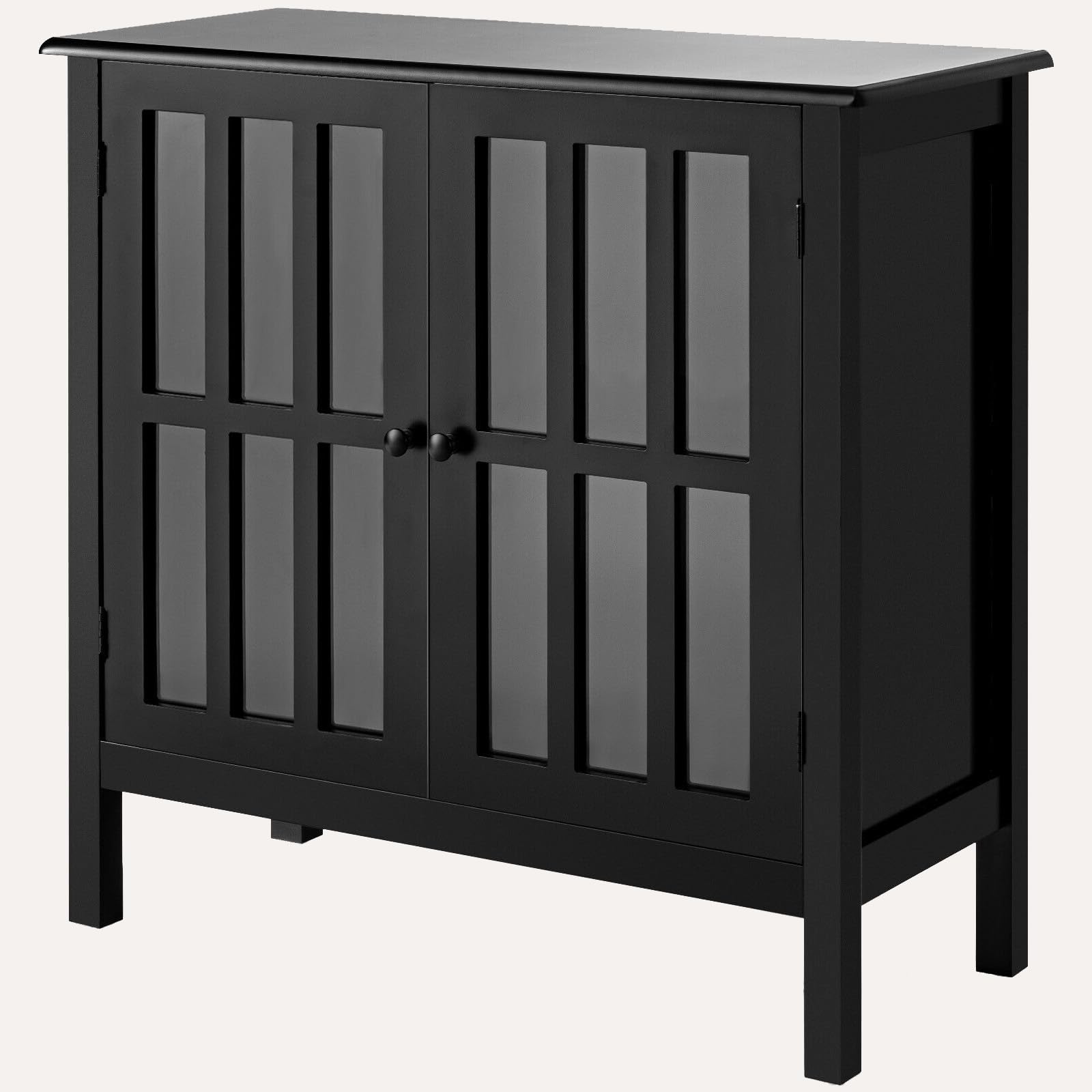 UJOYPAD Double Door Storage Cabinet,Sideboard Buffet Storage Cabinet,Kitchen Sideboard Console with 2 Glass Doors,Entryway Dining Liquor Cabinet,Cupboard Console Table for Kitchen Living Room (Black)