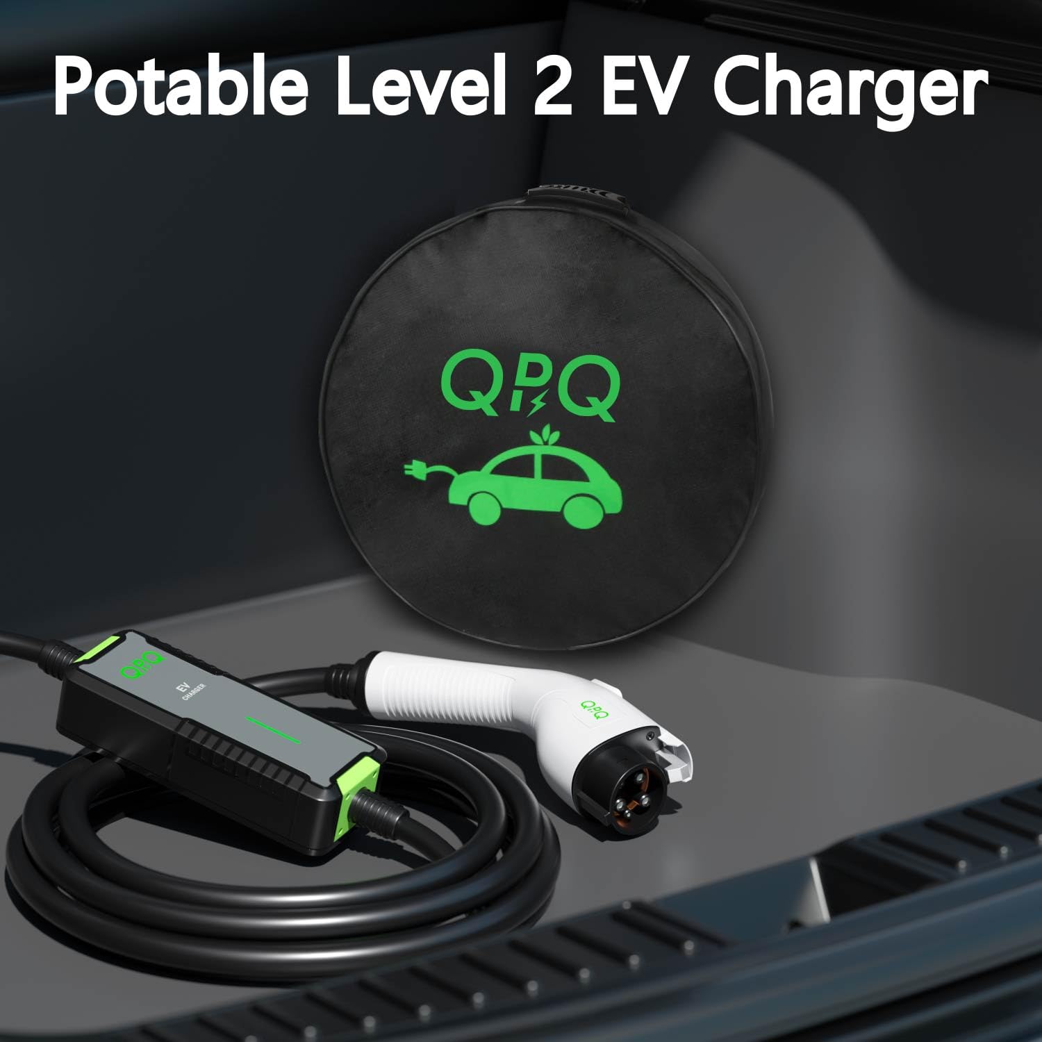 QPQ Level 1-2 EV Charger, 16 Amp 110-240V Portable Electric Car Charger, Electric Vehicle Charging Stations with NEMA 6-20 Plug & NEMA 5-15 Adapter for J1772 with 21 FT Cable