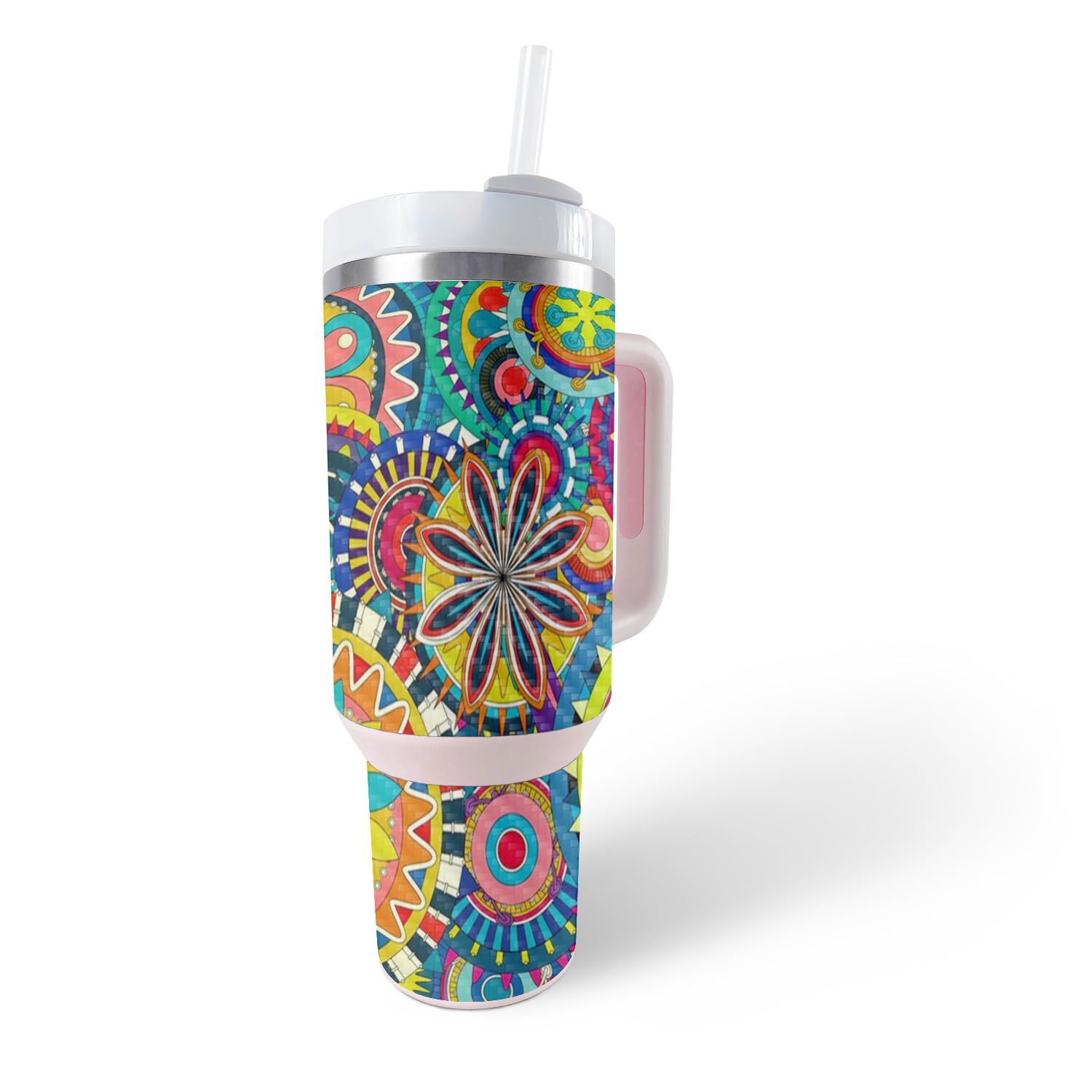 MightySkins Carbon Fiber Skin Compatible with Stanley The Quencher H2.0 FlowState 40 Oz Tumbler - Flower Wheels | Protective, Durable Textured Carbon Fiber Finish | Easy to Apply