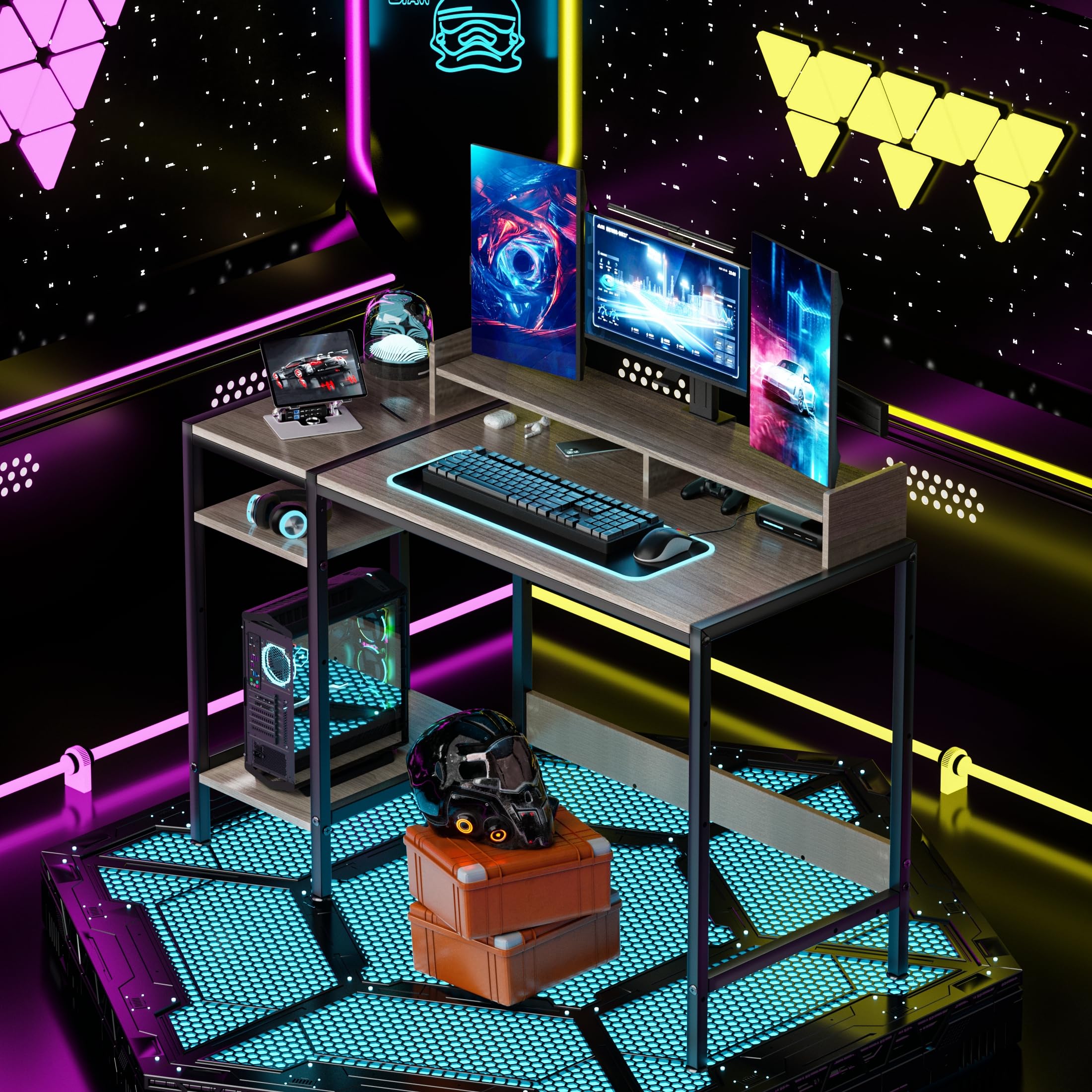 Computer Desk - 47β Gaming Desk, Home Office Desk with Storage, Small Table with Monitor Stand, Adjustable Storage Space, Modern Design Corner Table