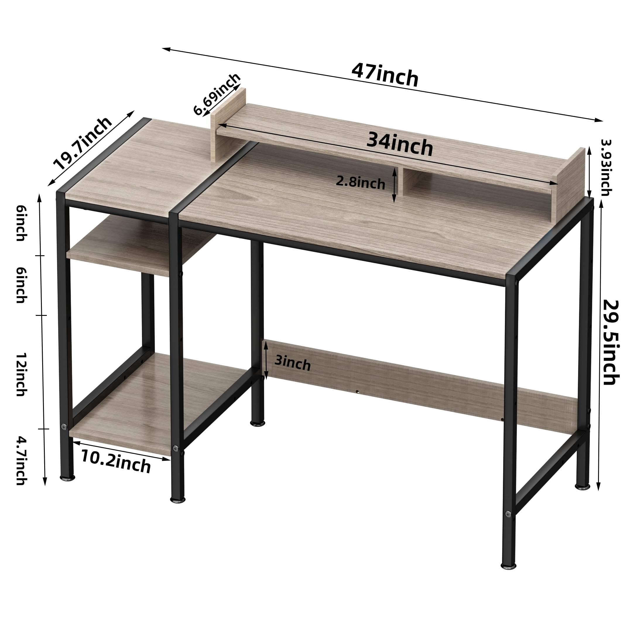 Computer Desk - 47β Gaming Desk, Home Office Desk with Storage, Small Table with Monitor Stand, Adjustable Storage Space, Modern Design Corner Table