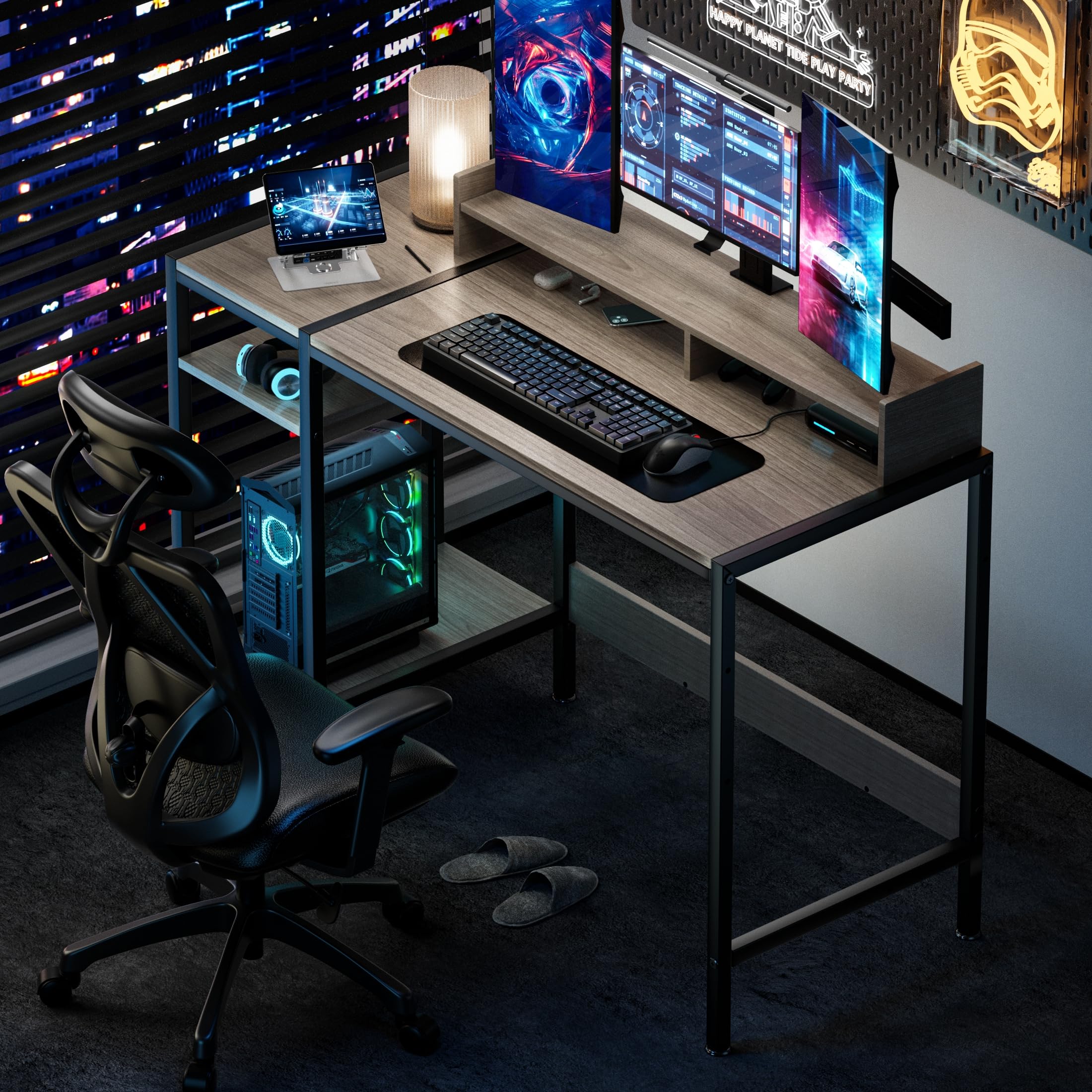 Computer Desk - 47β Gaming Desk, Home Office Desk with Storage, Small Table with Monitor Stand, Adjustable Storage Space, Modern Design Corner Table