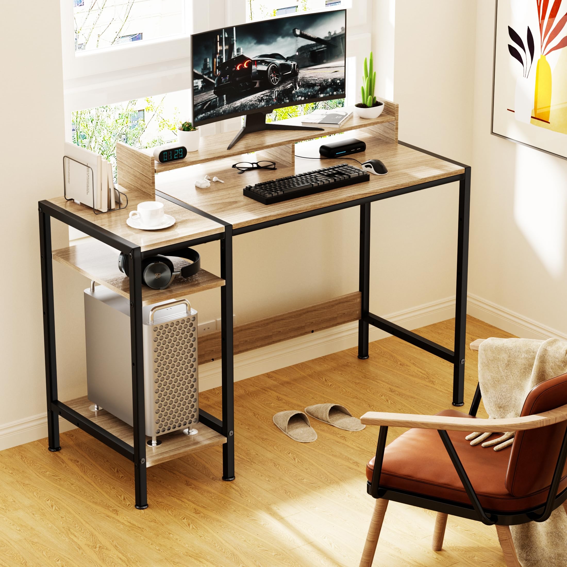 Computer Desk - 47β Gaming Desk, Home Office Desk with Storage, Small Table with Monitor Stand, Adjustable Storage Space, Modern Design Corner Table