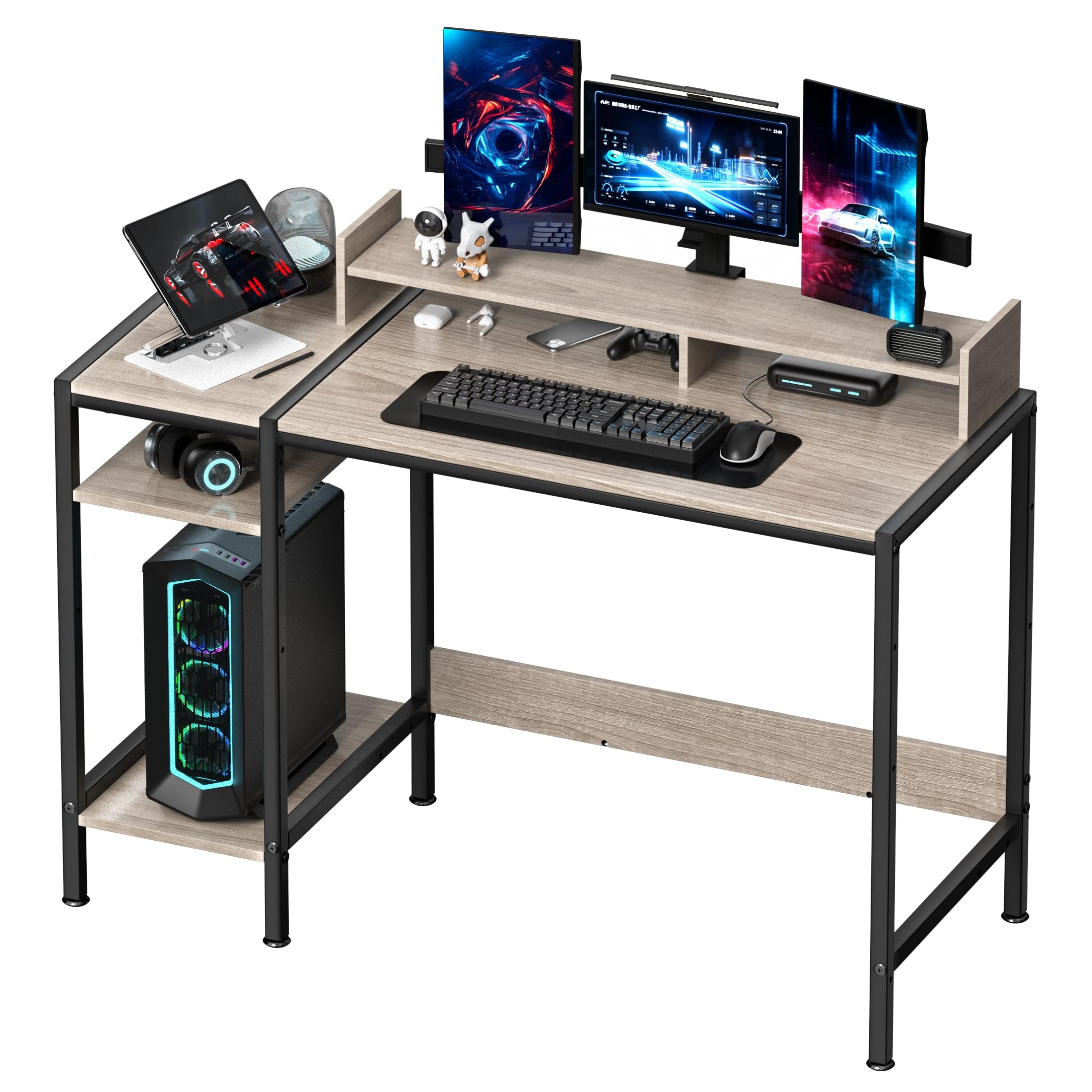 Computer Desk - 47” Gaming Desk, Home Office Desk with Storage, Small Table with Monitor Stand, Adjustable Storage Space, Modern Design Corner Table