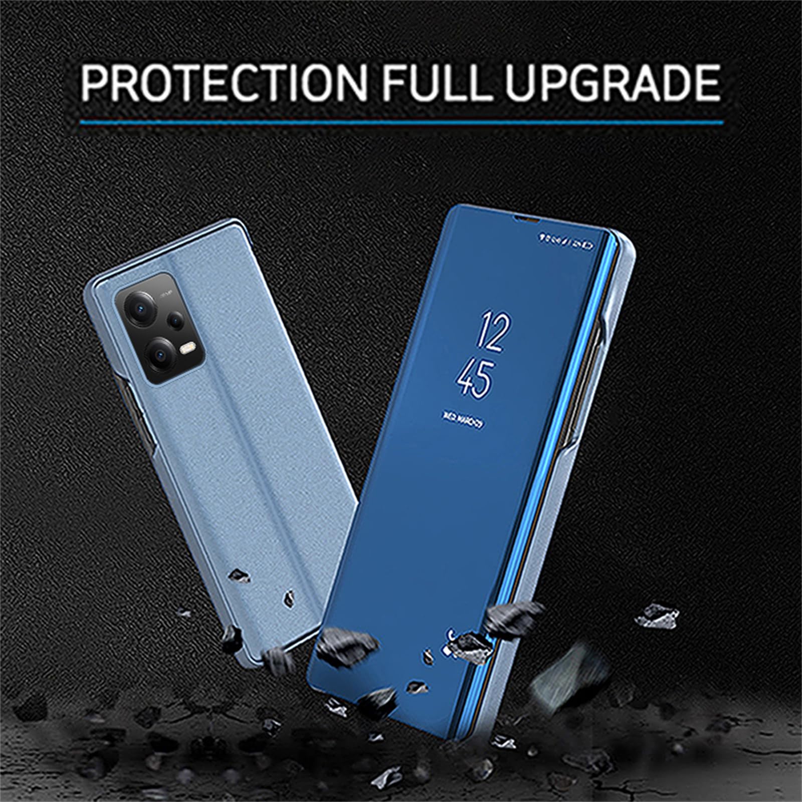 Ephoou Compatible with Xiaomi Redmi Note 12 5G Flip Case for Women, Luxury Clear Vanity Mirror Slim Shockproof 360° Full Body Protective Case for Xiaomi Redmi Note 12 5G/ Poco X5. JM-Black