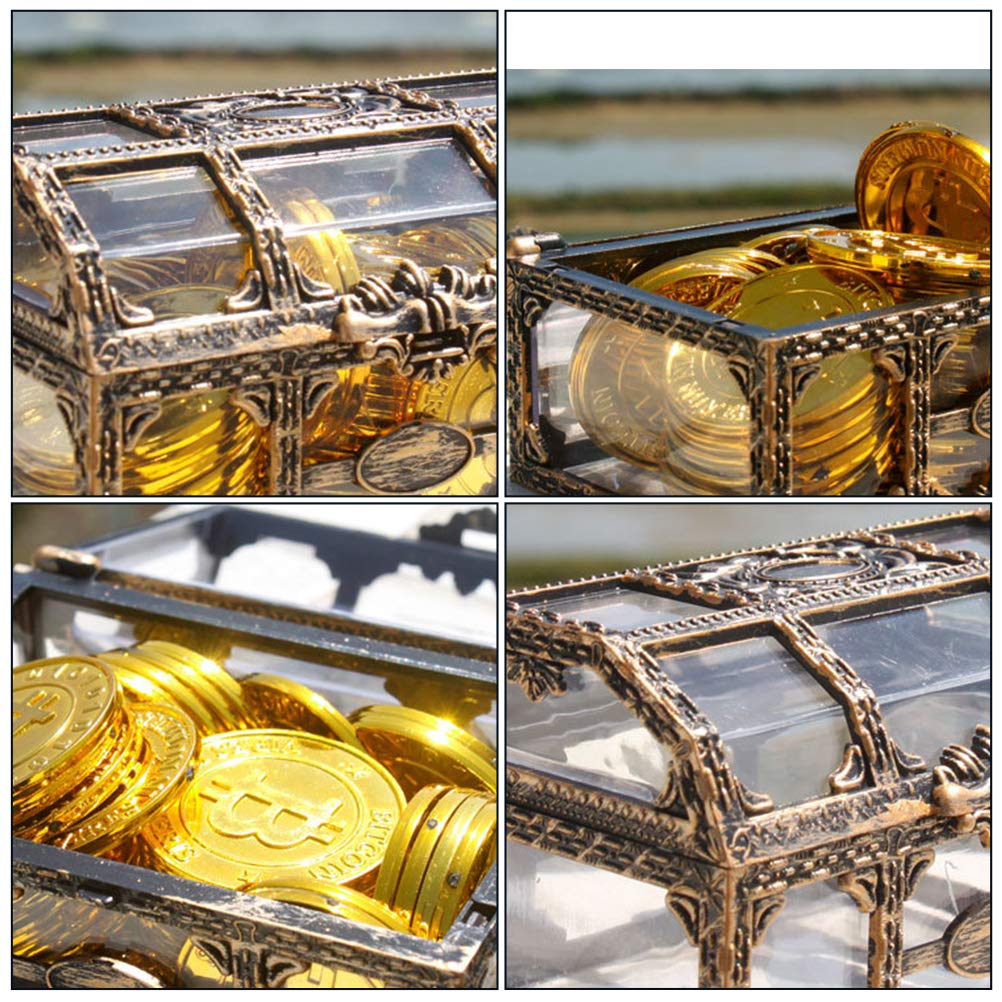 Treasure Chest Pirate Keepsake Jewelry Box,Crystal Gemstone Plastic Pirate Box for Jewelry Cosmetics Gifts Trinkets Souvenirs (As Shown)