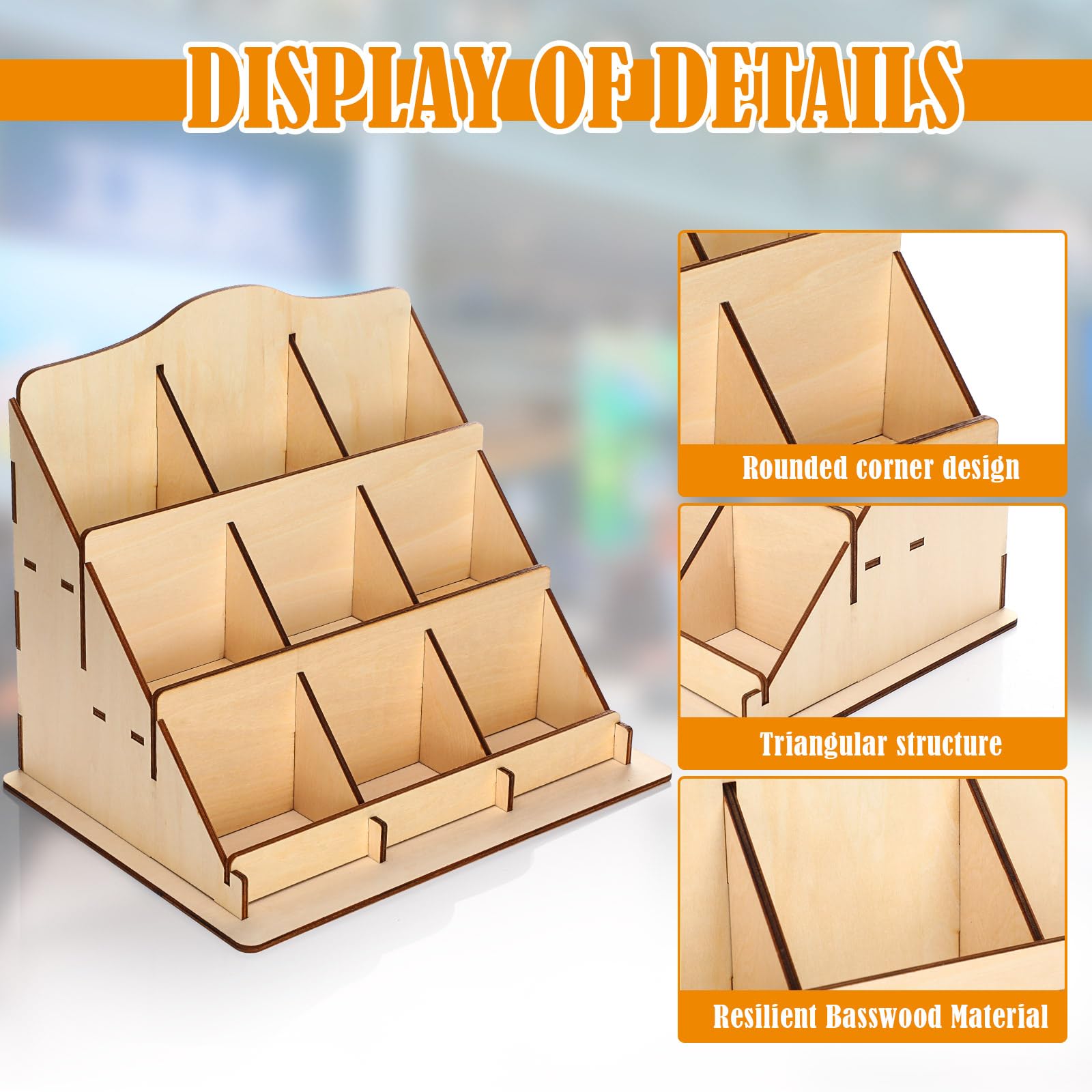Soaoo 2 Pack 9 Shelves Sticker Display Stand Wooden Greeting Card Display 3 Tier Card Rack Retail Wooden Riser for Retail Counter Vendor Table Vendor Events Countertop