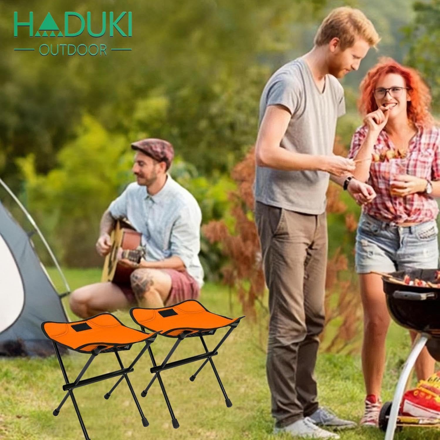HADUKI Camping Chair Foot Stool,Folding Lightweight Stool Portable Collapsible Camping Stool Retractable Chairs with Carry Bag 220LBS Camping Stools for Indoor Or Camping Fishing Hiking BBQ(Orange)