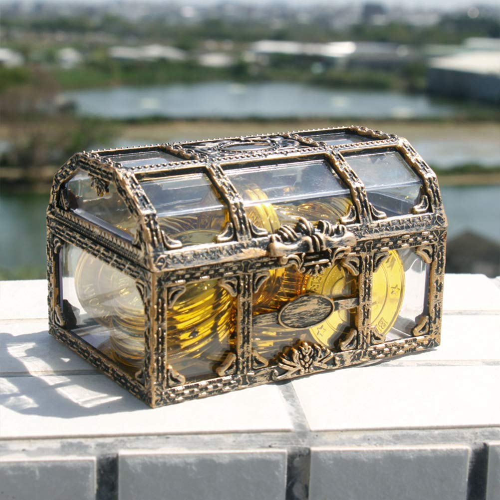 Treasure Chest Pirate Keepsake Jewelry Box,Crystal Gemstone Plastic Pirate Box for Jewelry Cosmetics Gifts Trinkets Souvenirs (As Shown)