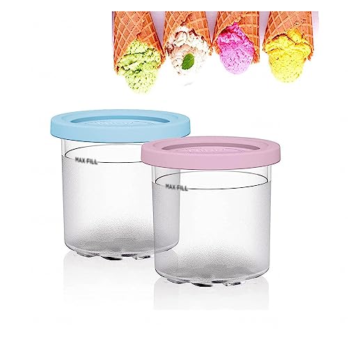 VRINO 2/4/6PCS Creami Pints and Lids, for Ninja Pints with Lids,16 OZ Creami Deluxe Pints Reusable,Leaf-Proof Compatible NC301 NC300 NC299AMZ Series Ice Cream Maker,Pink+Blue-4PCS
