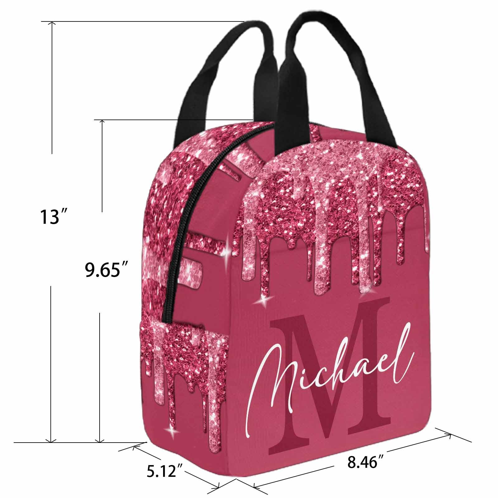 Personalized School Backpack for Daughter Son Custom Red Shinning Glitter Initial Casual Daypacks Lunch Tote Bag Customized Travel Book Bag with Name Knapsack Schoolbag for Teens Boys Girls College