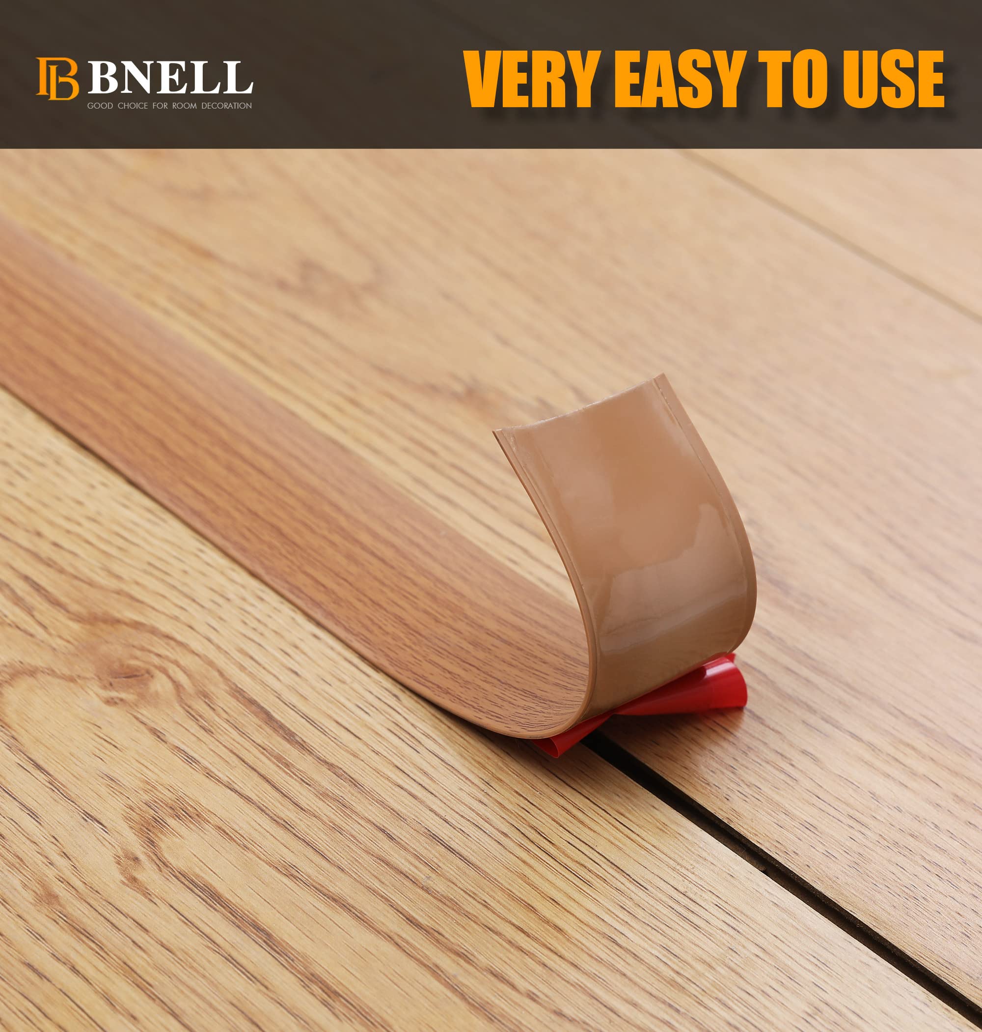 Bnell Floor Transition Strip Self Adhesive Vinyl Laminate Floor Cover Strip 3" Floor Flat Divider Strip for Joining Floor Gaps and Doorway Transitions (10Ft, 7.6cm, Yellow Oak)