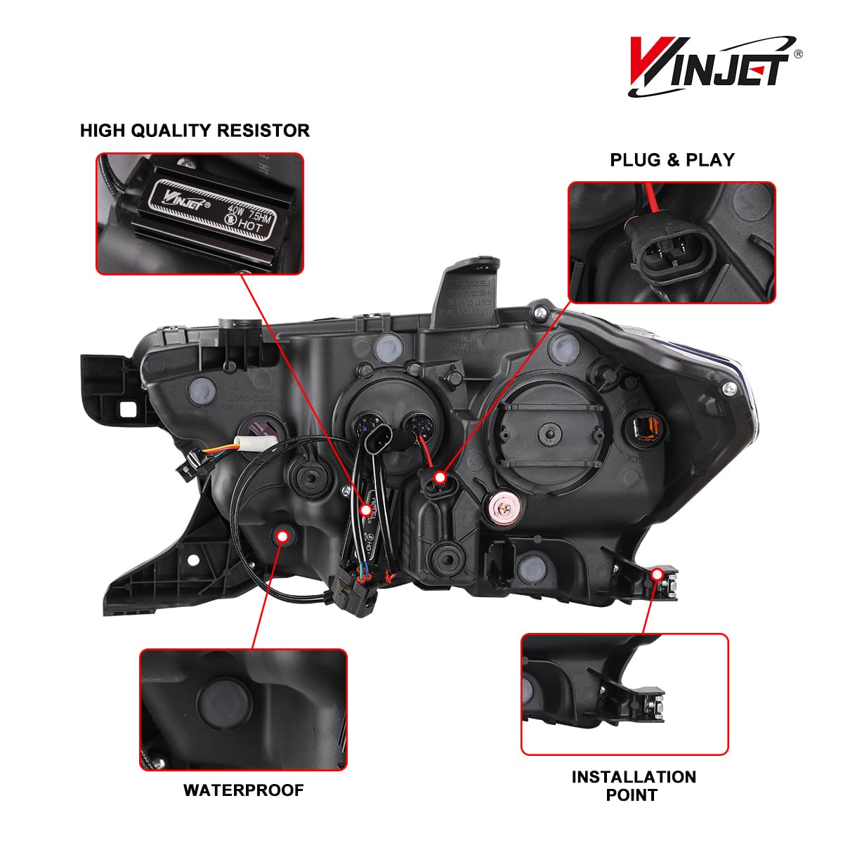 Winjet LED Headlights Assembly Fit For 2016-2019 Toyota Tacoma, Led Headlamp For 2020-2023 Tacoma (SR, SR5, TRD Sport models only), Tacoma Front Lamp w/Led High& Low Beam (Matte Black/Clear Lens)