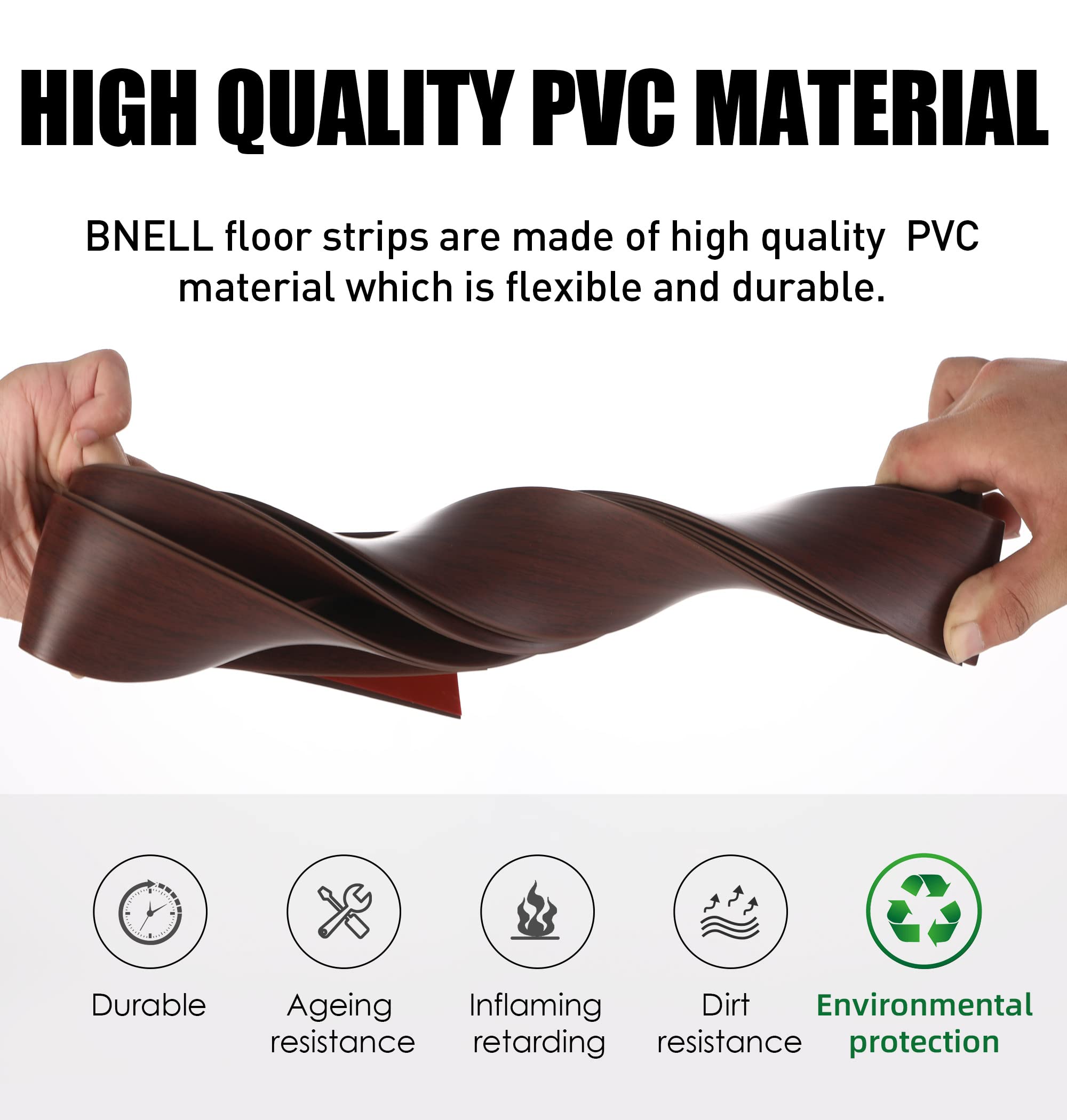 Bnell Floor Transition Strip Self Adhesive Vinyl Laminate Floor Cover Strip 3" Floor Flat Divider Strip for Joining Floor Gaps and Doorway Transitions (10Ft, 7.6cm, Yellow Oak)
