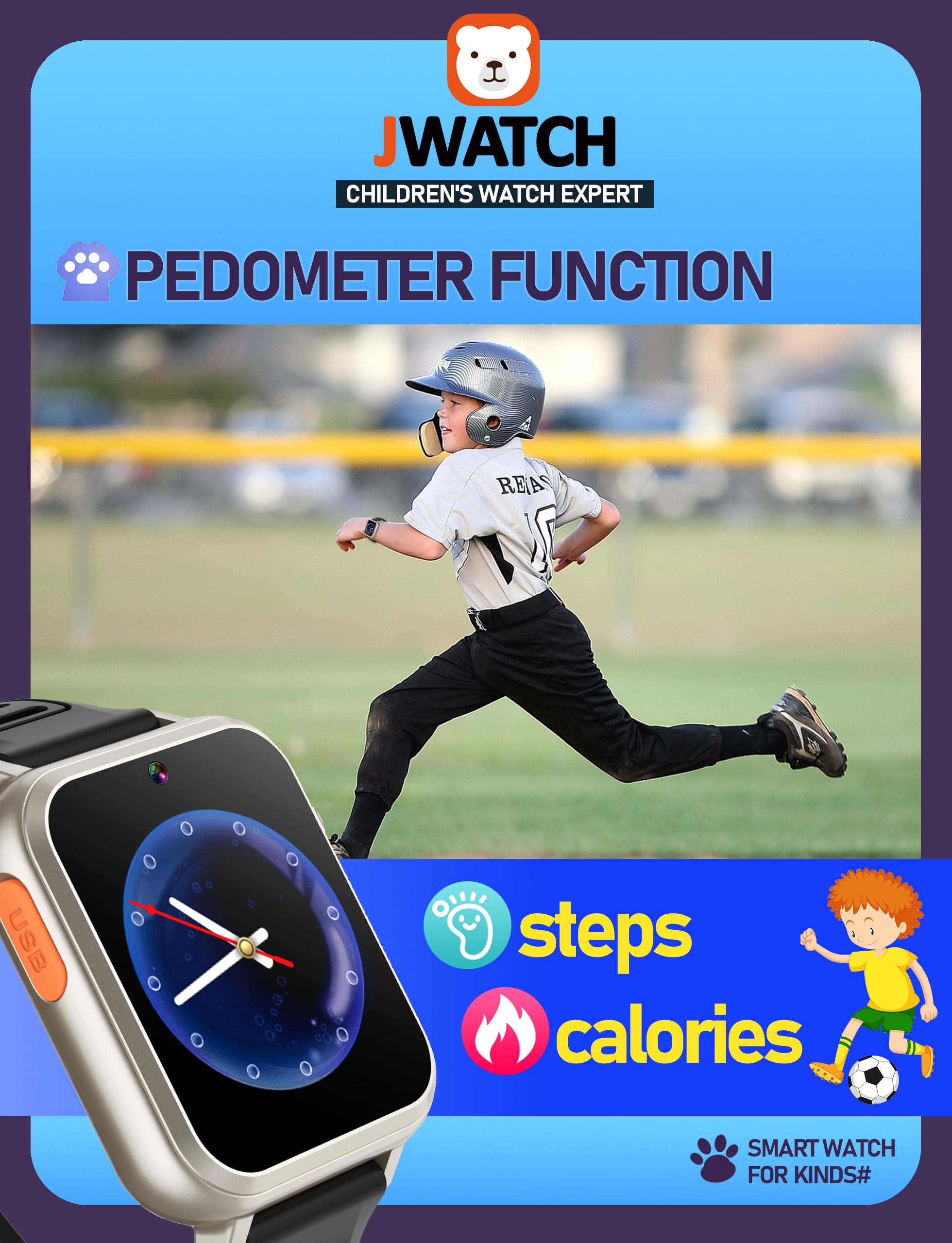 Jwatch Kids Smart Watch for Boys Girls 6-12 with Pedometer Audio Book Camera Music Player Present Birthday Christmas (Silver Frame Black)…
