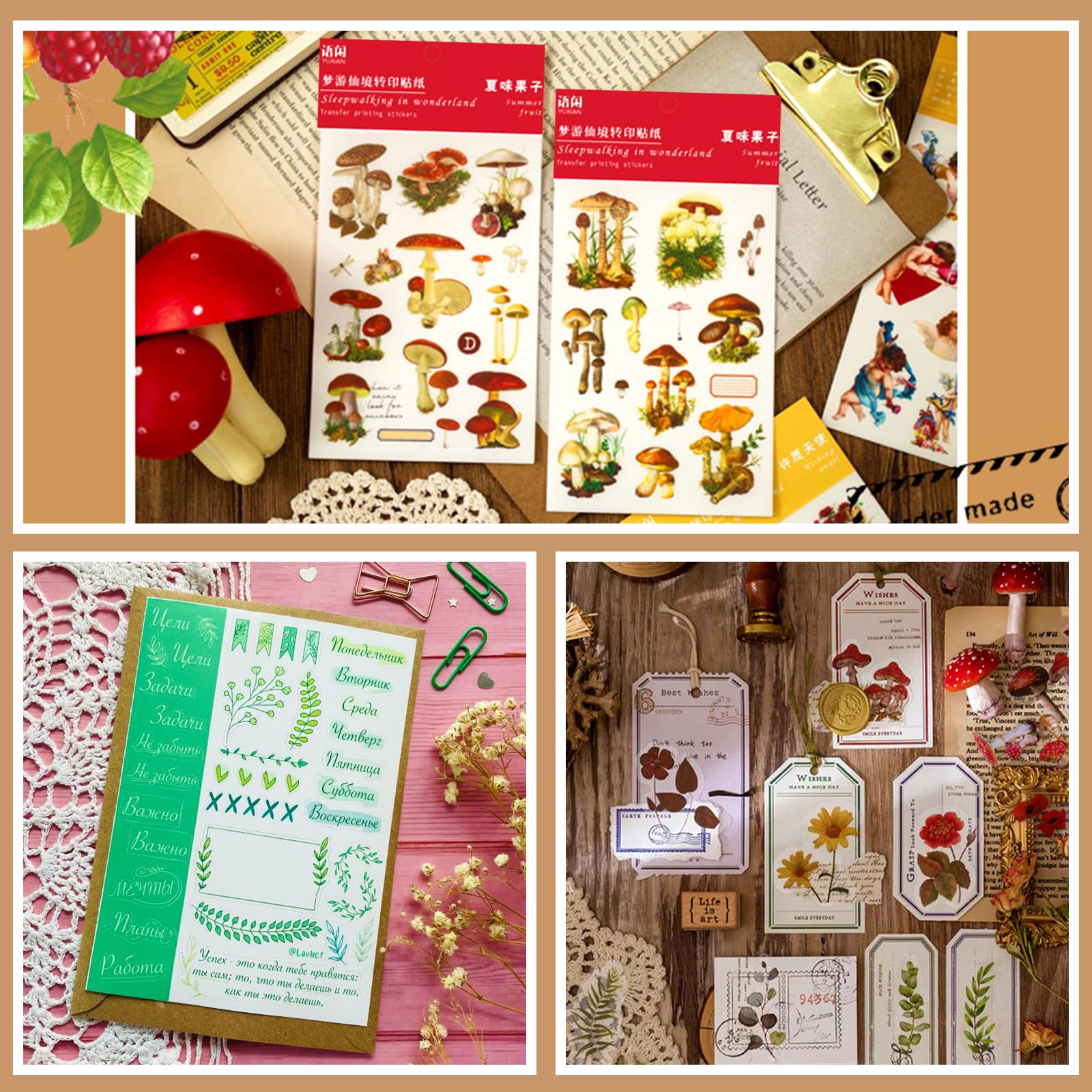Rub on Transfers for Crafts, 16Sheets Mushroom Rub on Transfer Stickers Rub on Stickers Transfer Stickers Rub on Transfer Rub on Transfer Paper Rub on Decals Transfers for Crafts for Scrapbook DIY