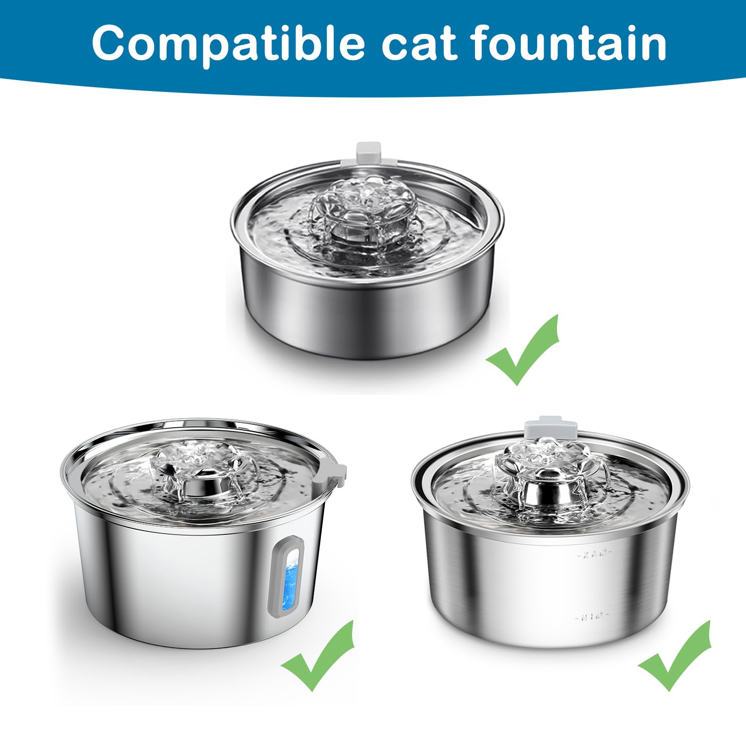 Cat Water Fountain Filter, Cat Fountain Replacement Filters for 2.0L/67oz Automatic Pet Water Dispenser,Pet Water Fountain Replacement Filters Package(Filter 8 Pack)